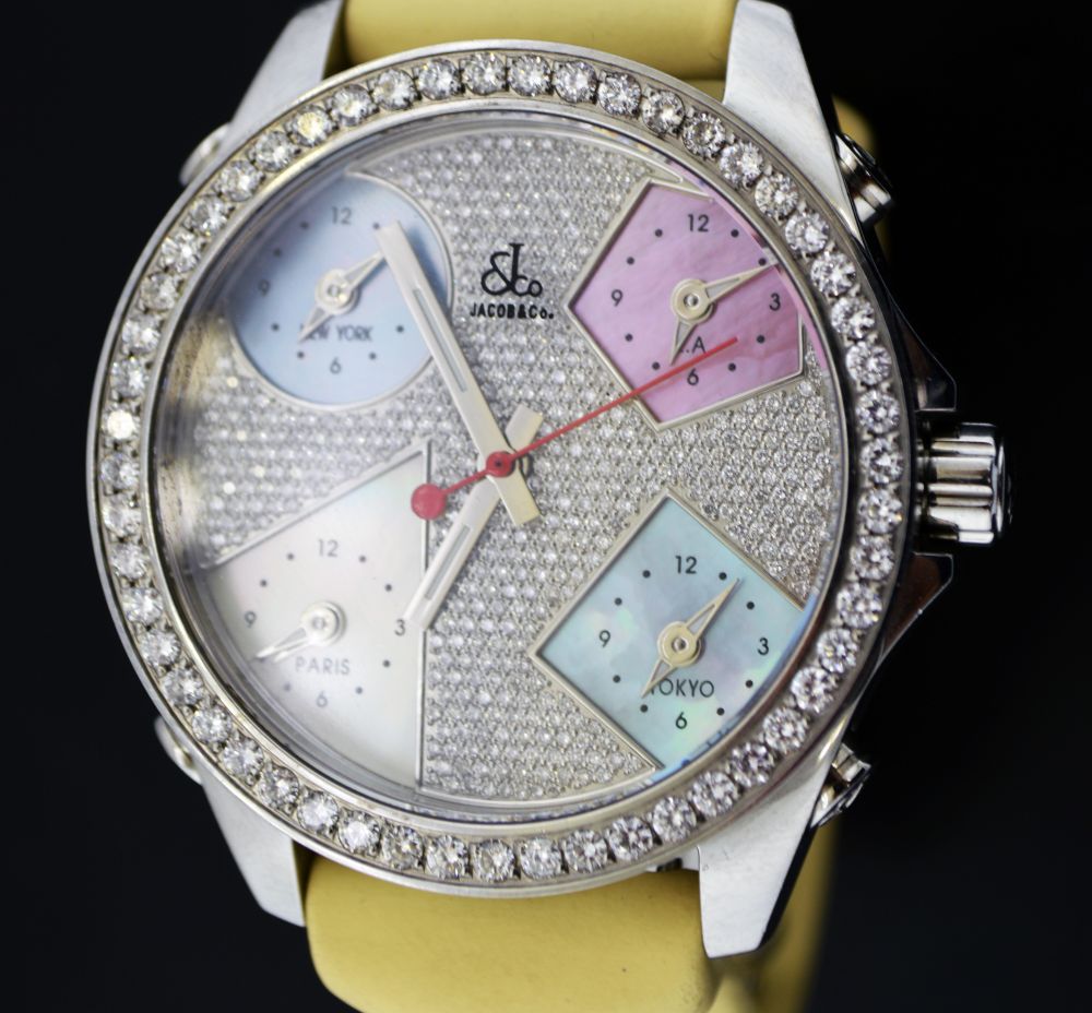 Watch Review: Jacob & Co 40mm Steel Pave Diamond Bezel MOP Pastel 5 ...