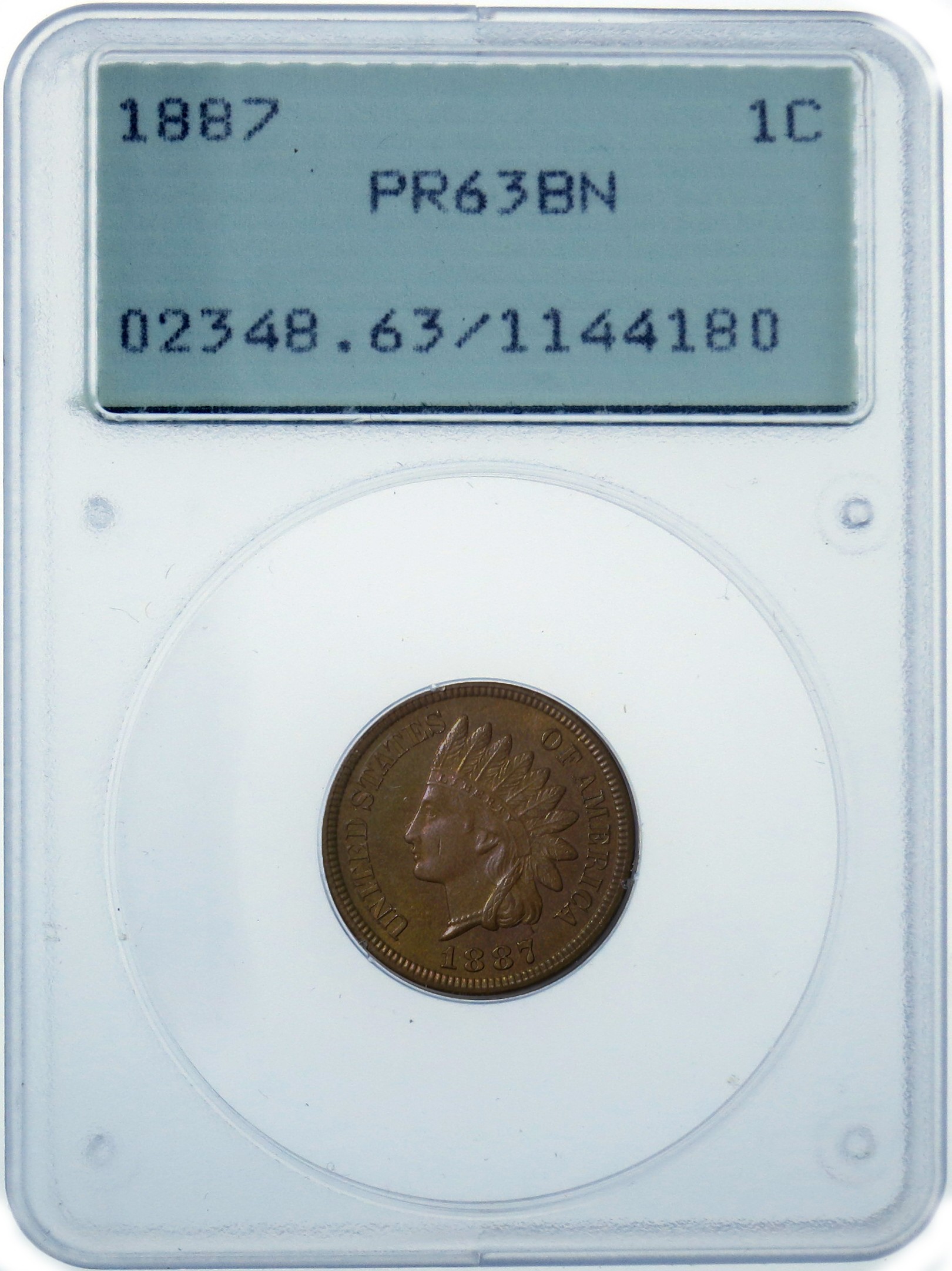 1887 1C Indian Head Cent PCGS PR63 BN Old Rattler | Coin Exchange NY