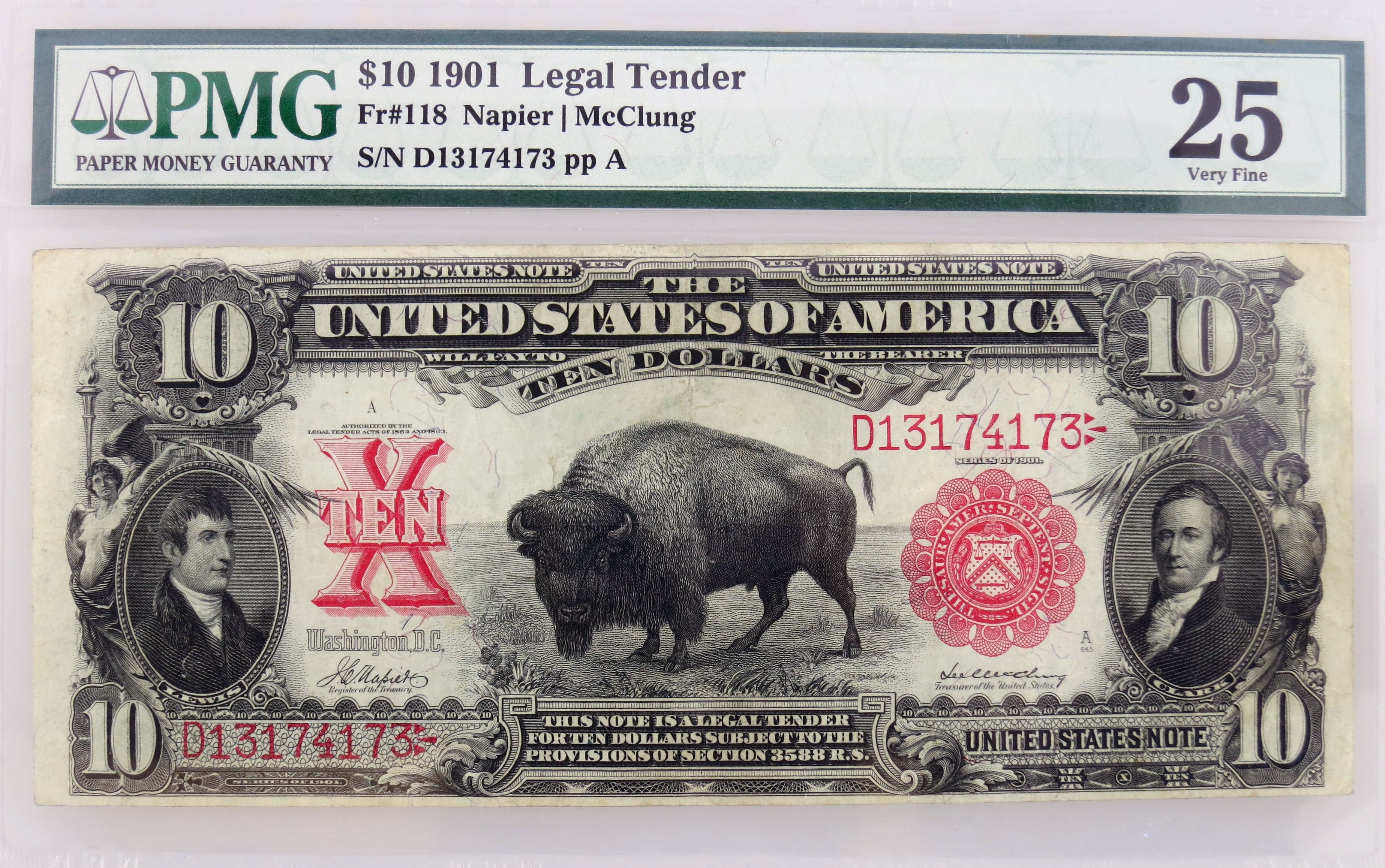 Series Of 1901 $10 Legal Tender United States Note Bison Fr#118 PMG ...