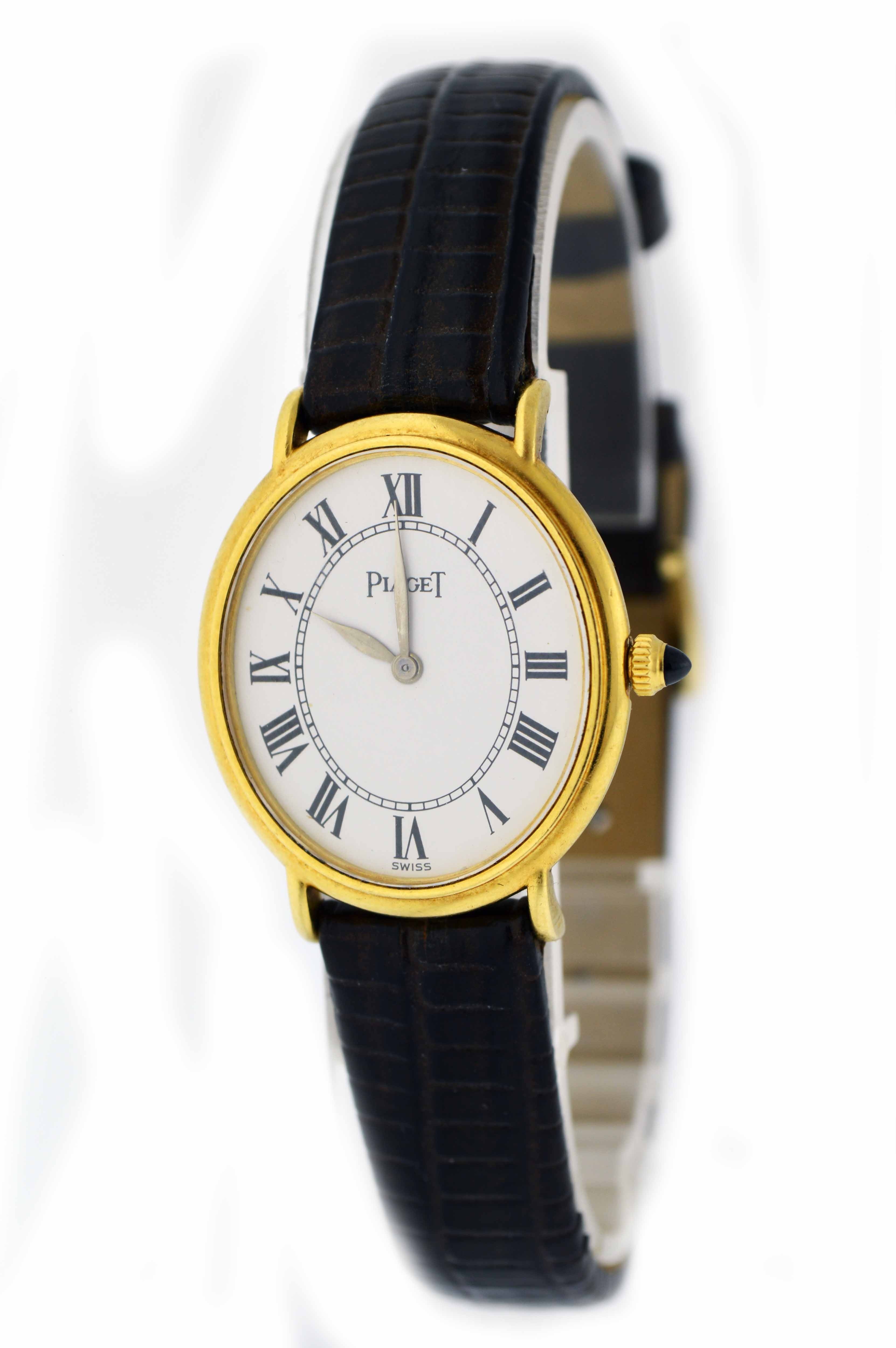 Piaget 24mm 18k Yellow Gold Roman Numeral White Dial Oval Mechanical ...