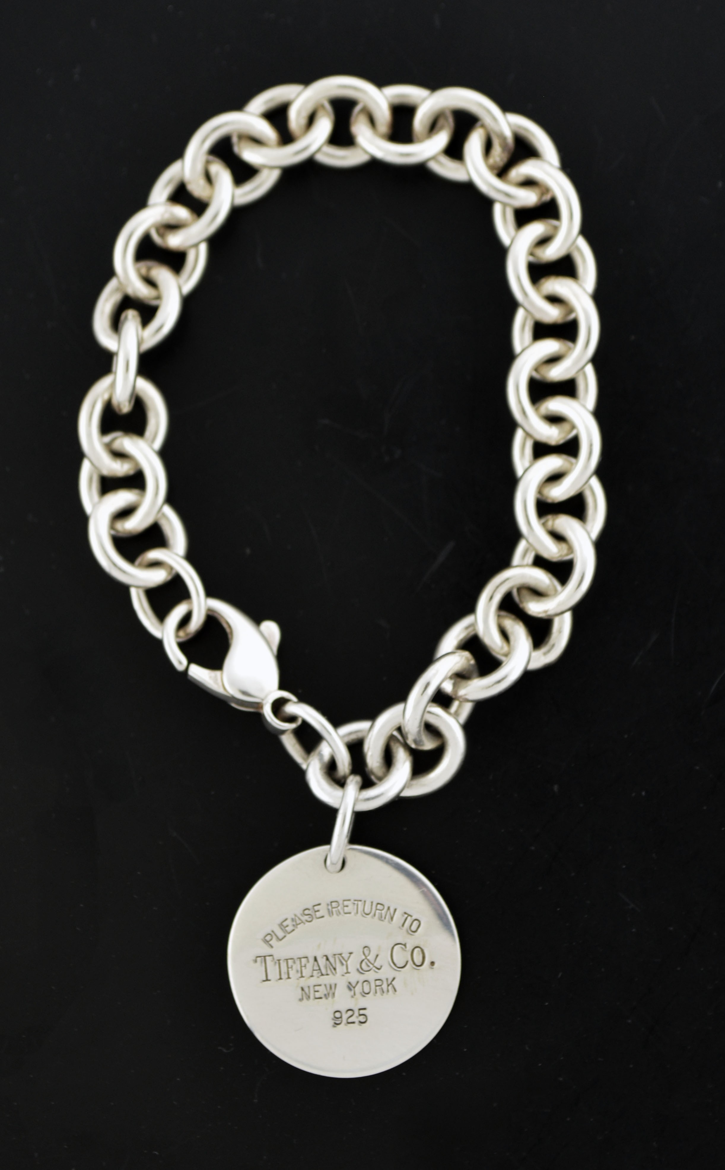 Please Return To Tiffany & Co 925 Sterling Silver Round Tag Charm Bracelet 6 3/4" | Coin Exchange NY