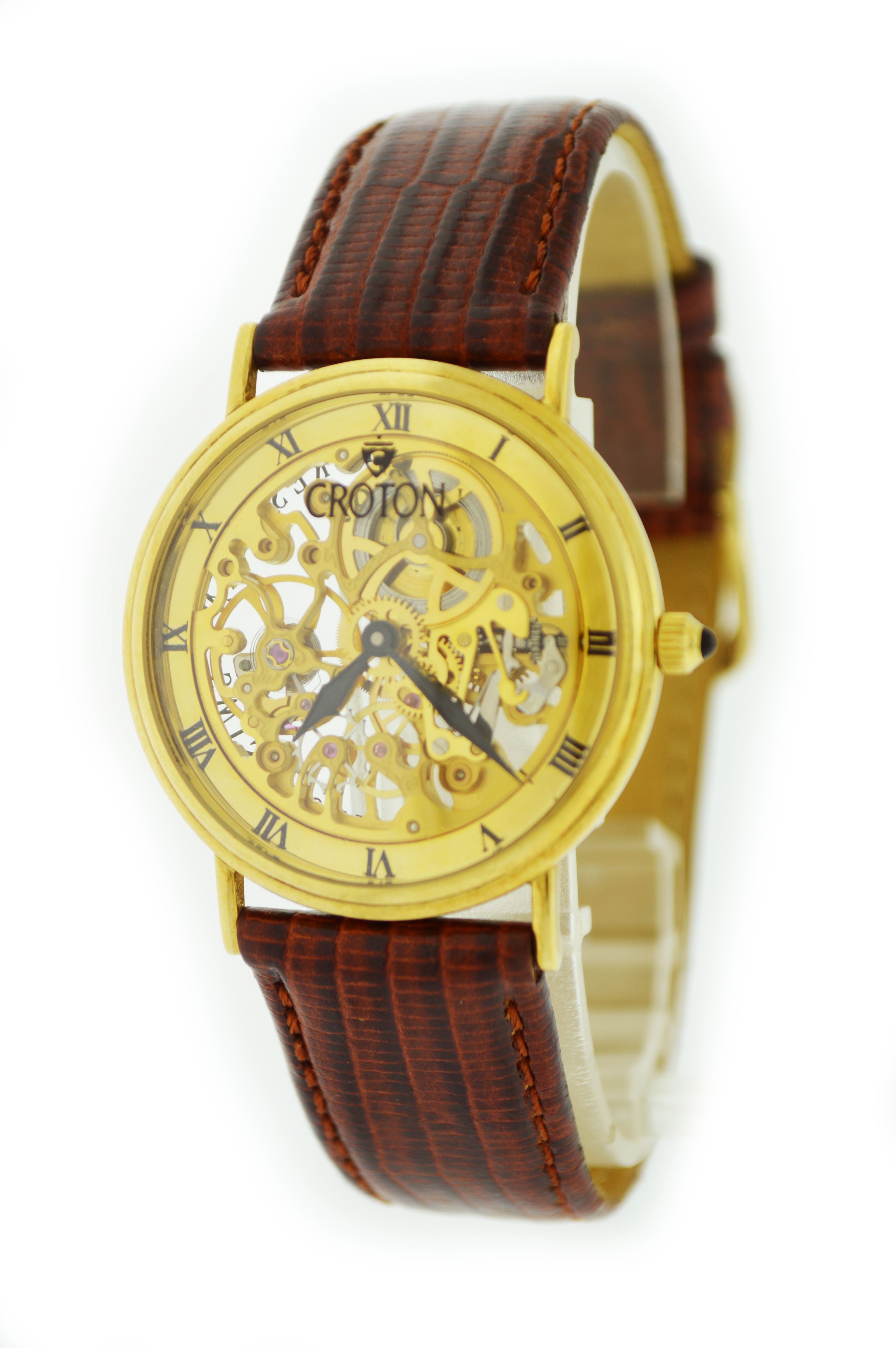 Vintage Croton 18k Yellow Gold Skeleton 17 Jewel Mechanical Watch WORKS ...