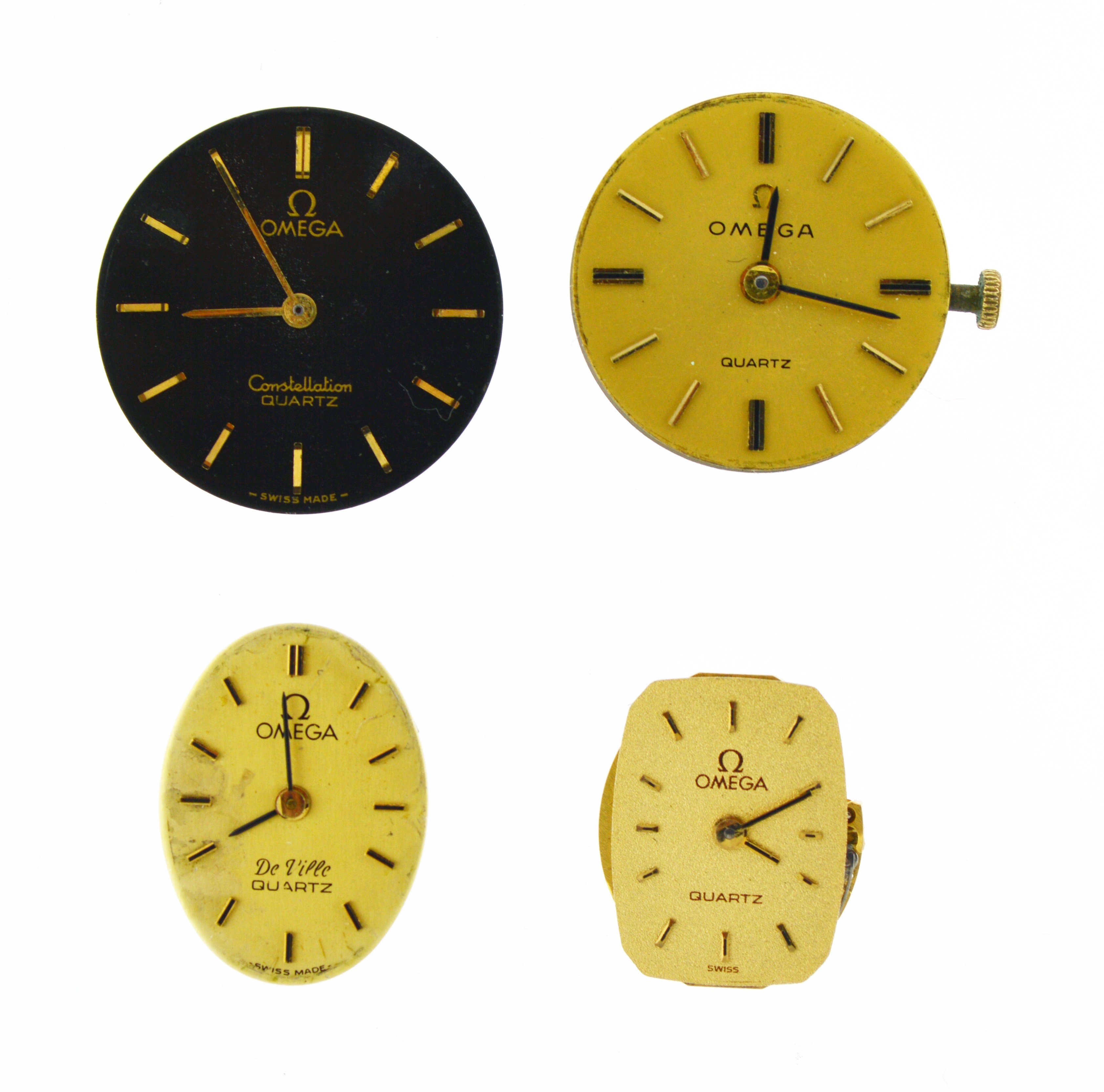 Lot Of 4 Omega ETA Quartz Movements Gold Black Dial Cal 1353 1375 1387 ...