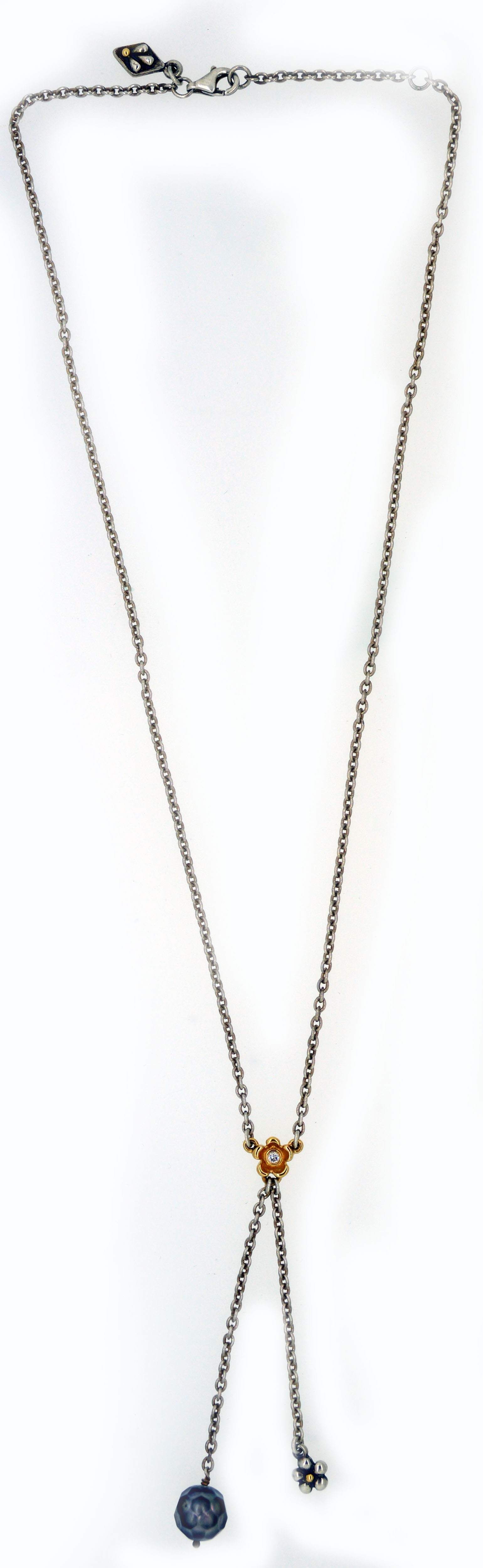 Pandora 14k Gold Sterling Silver Diamond Pearl Flower Charm Y Necklace ...