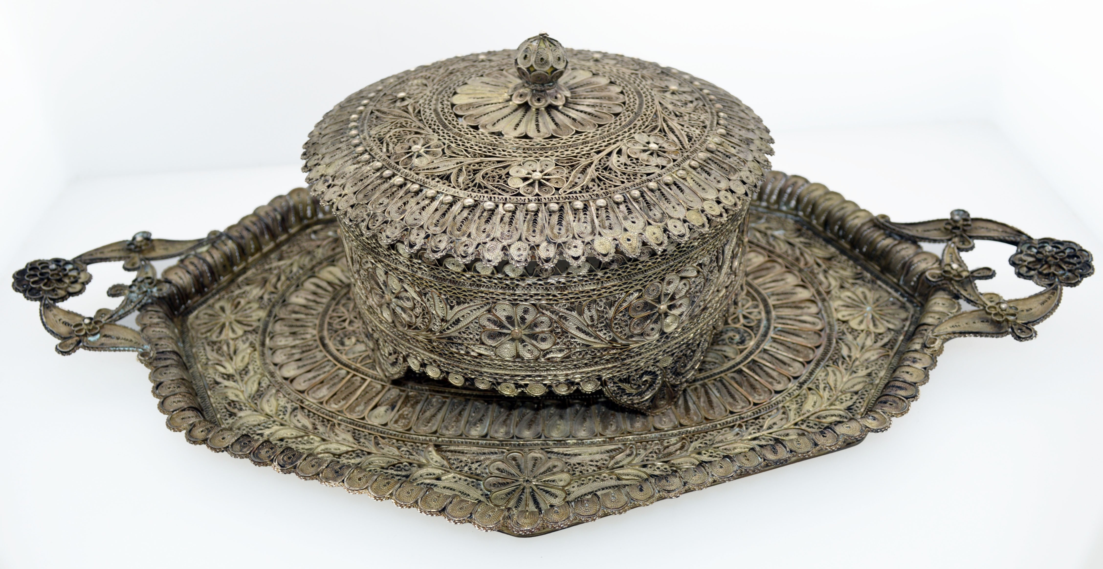 Antique Syrian Aleppo Middle Eastern Sterling Silver Filigree Tray ...