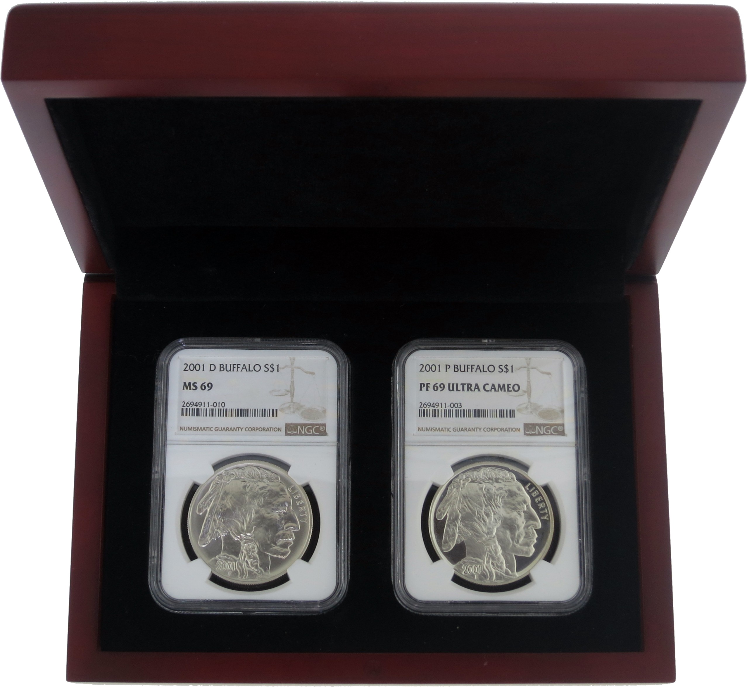 2001 P & D $1 American Buffalo Silver Dollars NGC MS69 PR69 Ultra Cameo ...