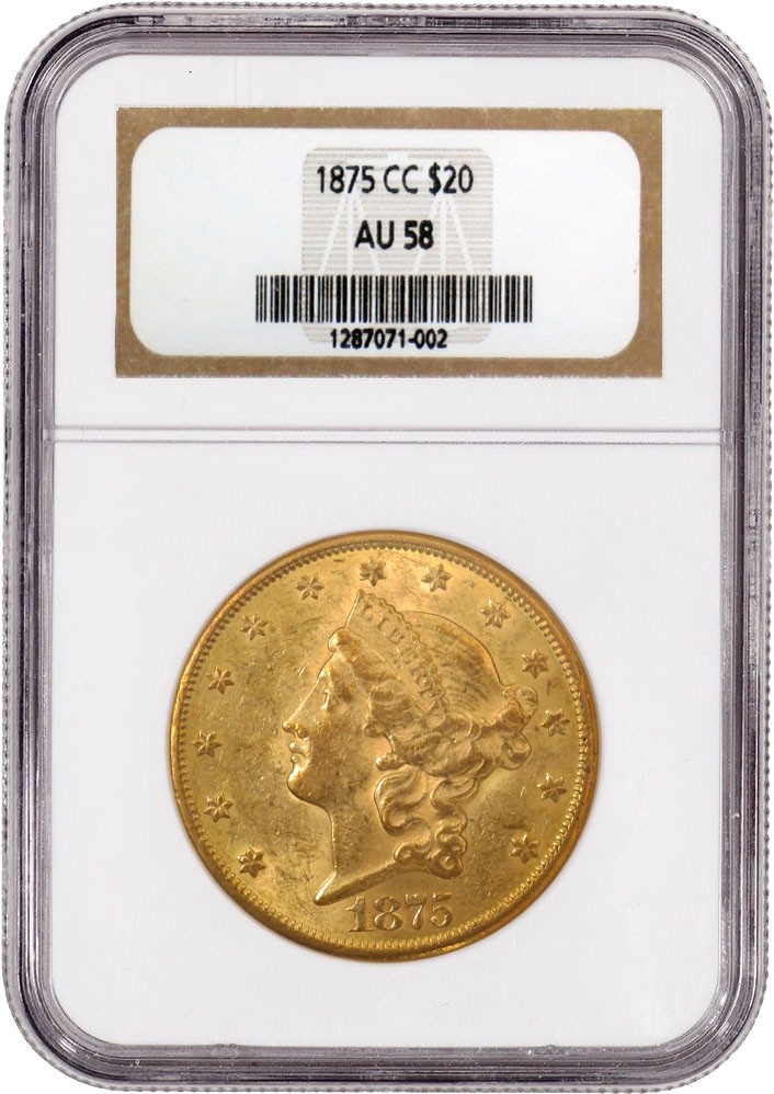 1875 CC $20 Liberty Head Double Eagle Gold NGC AU58 | Coin Exchange NY