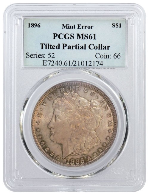 1896 $1 Morgan Silver Dollar PCGS MS61 Titled Partial Collar Mint Error Coin | Coin Exchange NY