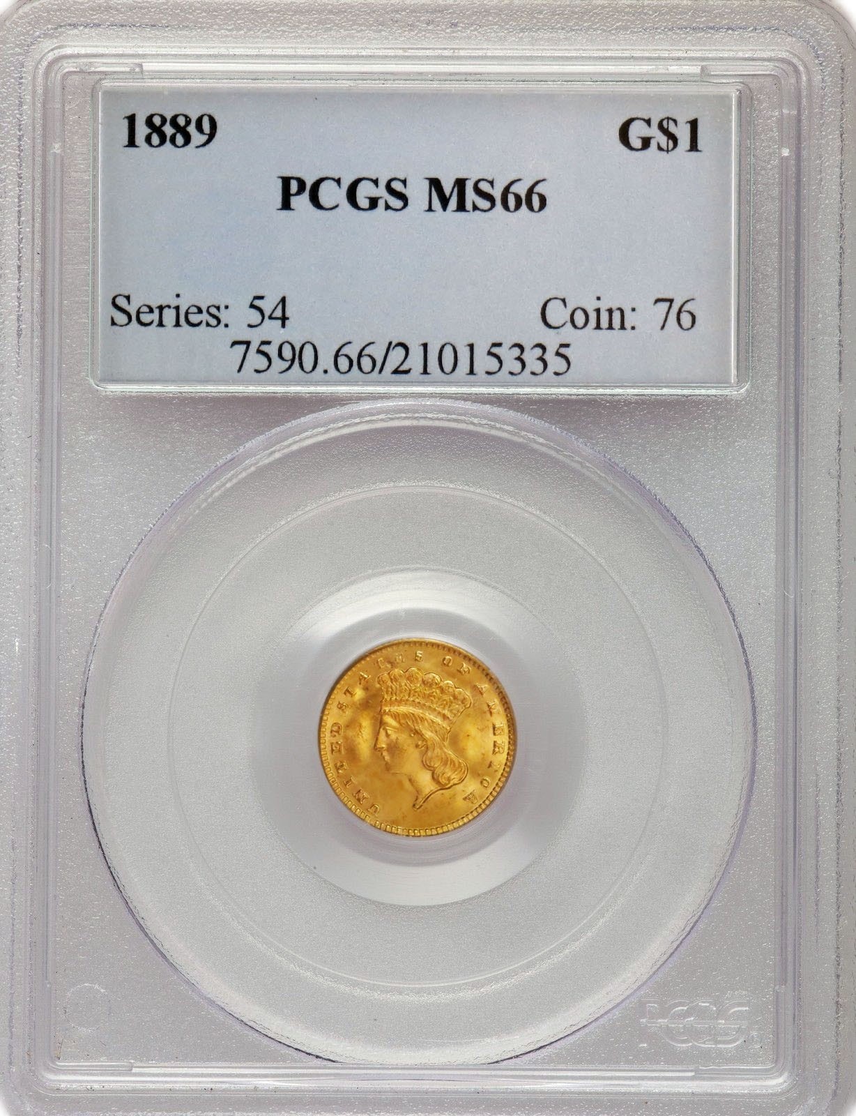 1889 $1 Indian Princess Head Type 3 Gold Dollar NGC MS66 Gem ...
