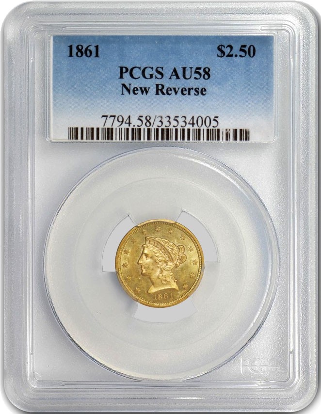 1861 $2.50 Liberty Head Quarter Eagle Gold Type 2 New Reverse PCGS AU58 | Coin Exchange NY