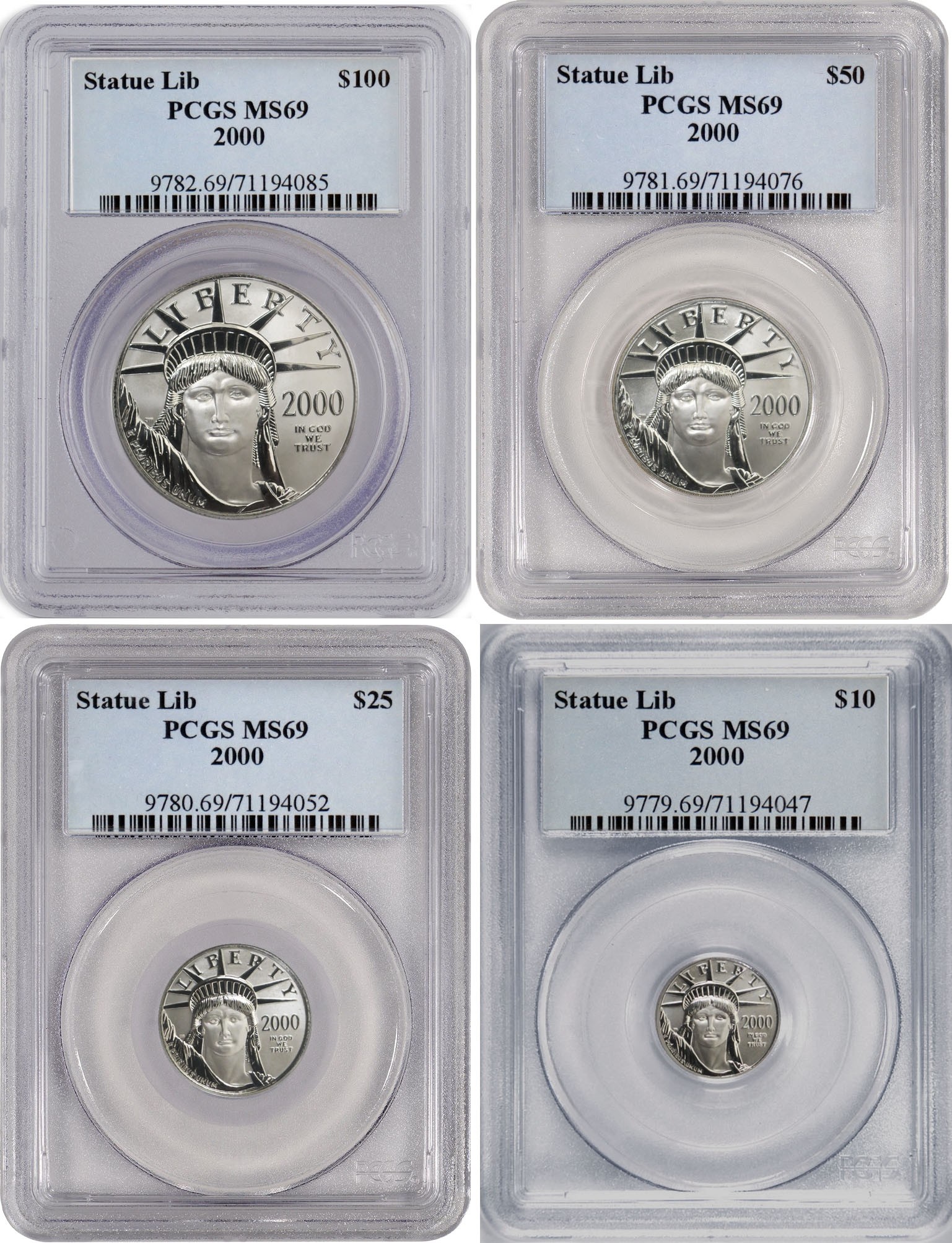Set Of 4 1999 W $100 $50 $25 $10 1.85 oz .9995 Platinum American Eagle ...