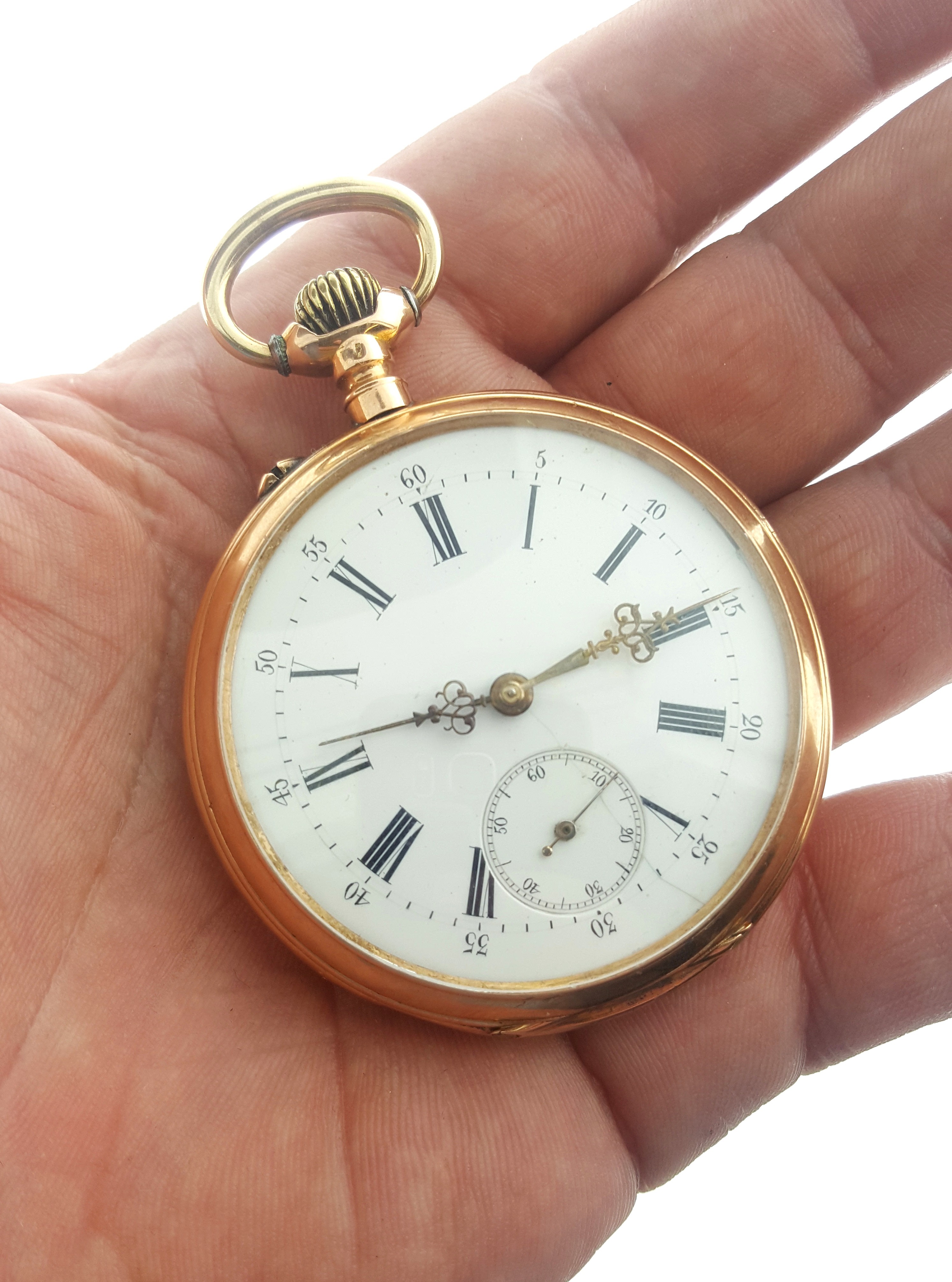 18k Gold Ancre Ligne Droite Remontoir 16 Breguet Chaton Pocket watch ...