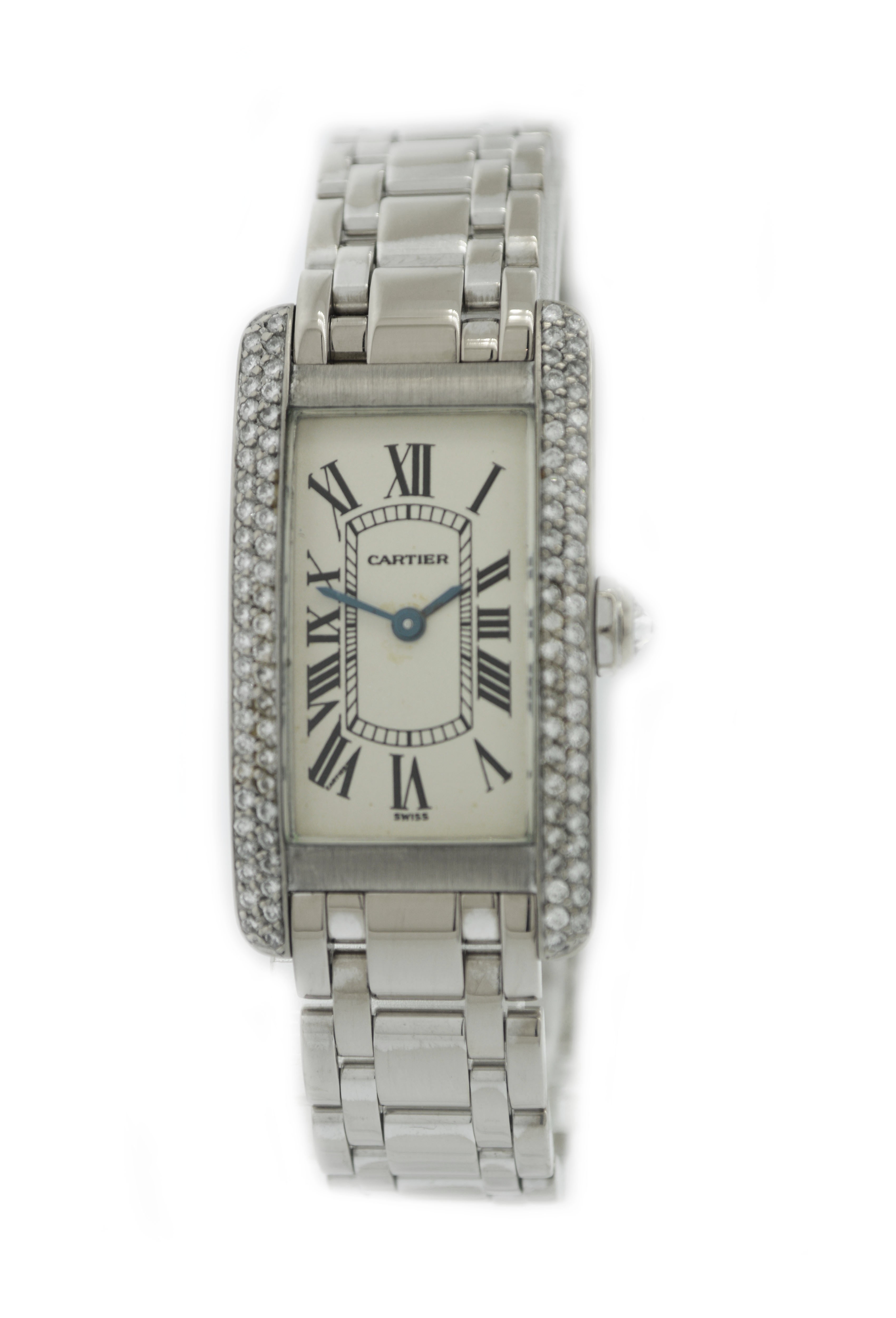 Cartier Tank Americaine 1713 34.8mm x 19mm 18k White Gold Diamond ...
