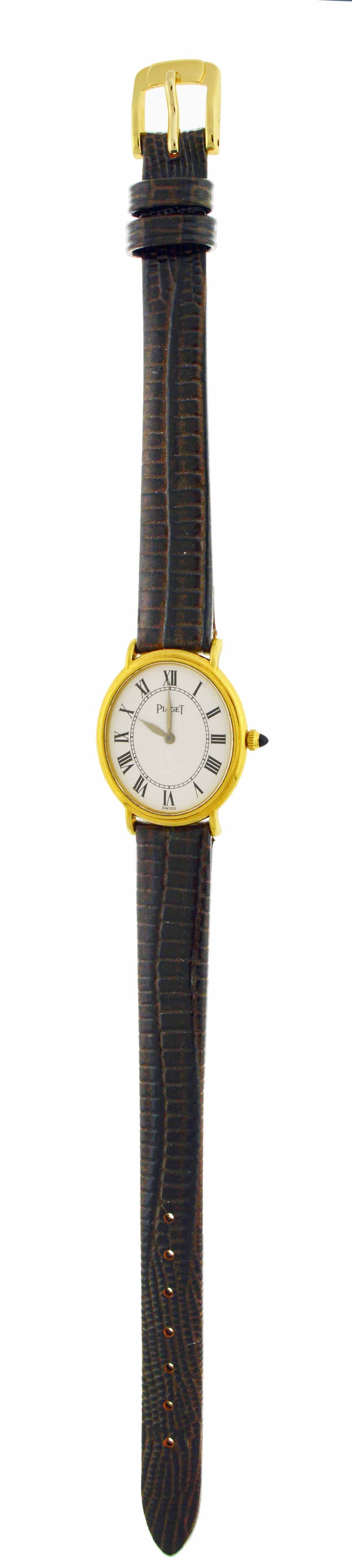 Piaget 24mm 18k Yellow Gold Roman Numeral White Dial Oval Mechanical ...
