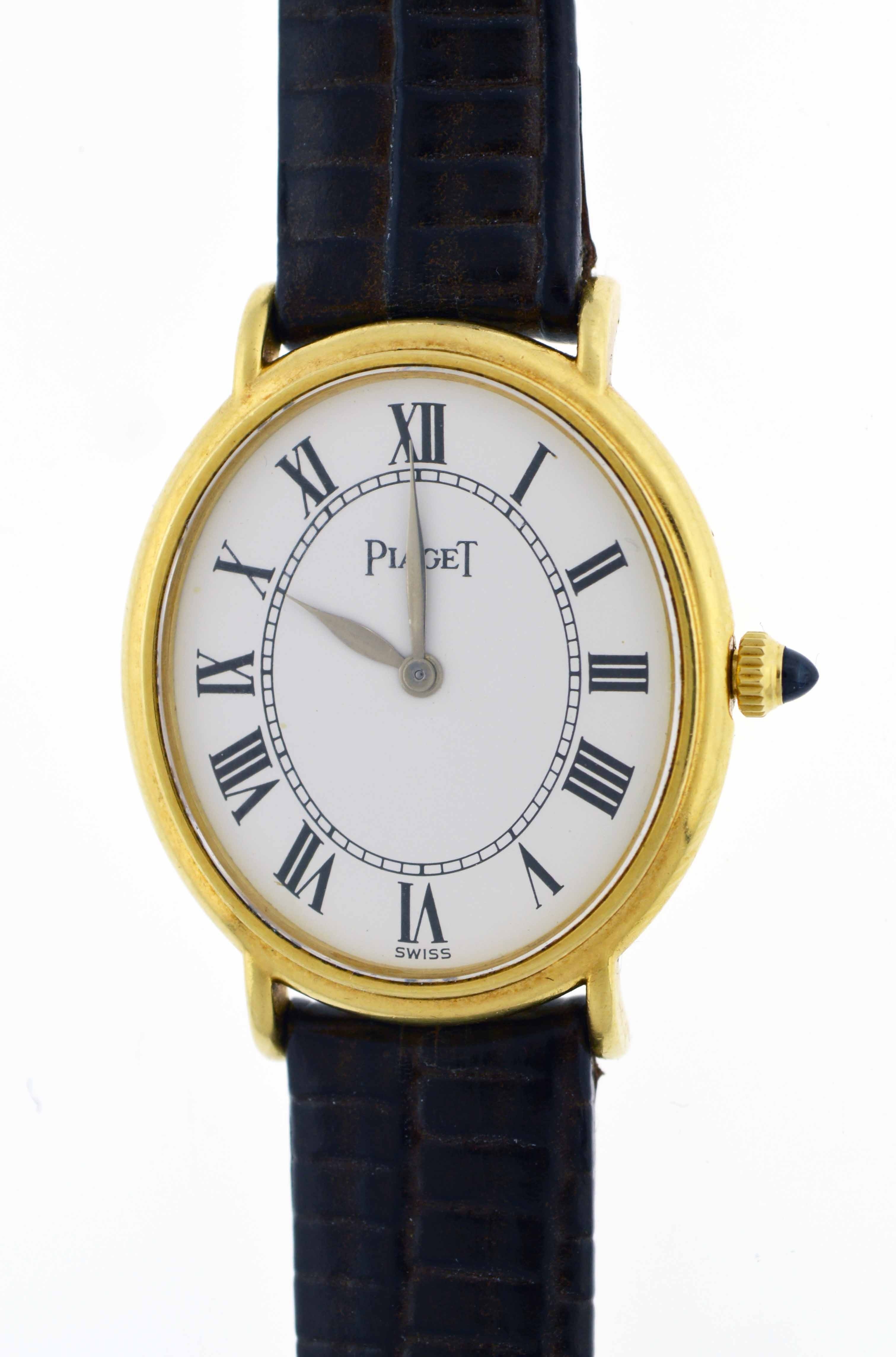 Piaget 24mm 18k Yellow Gold Roman Numeral White Dial Oval Mechanical ...