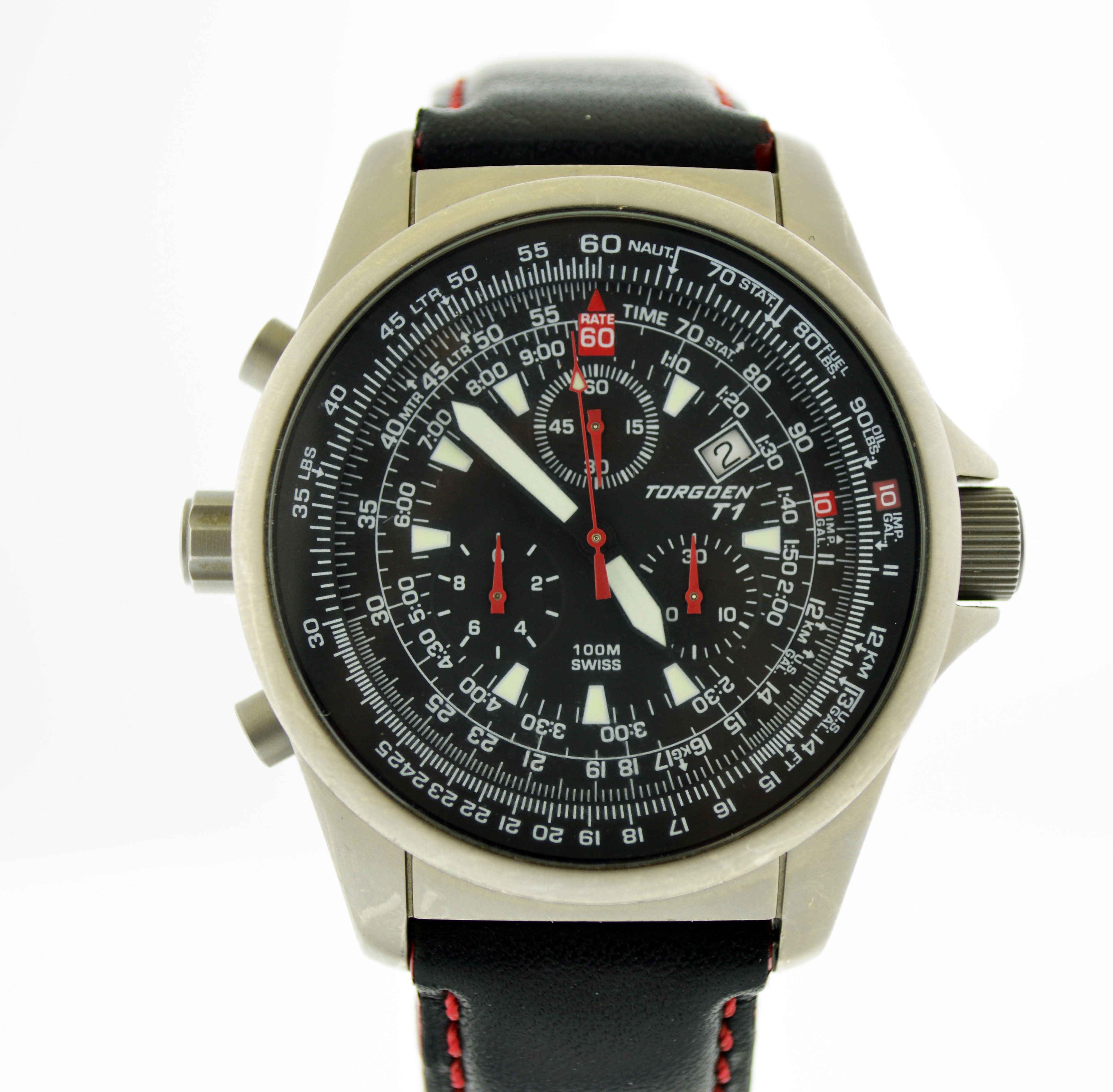 Torgoen T1 Chronograph 42mm Titanium Black Dial Aviator Pilot Quartz ...