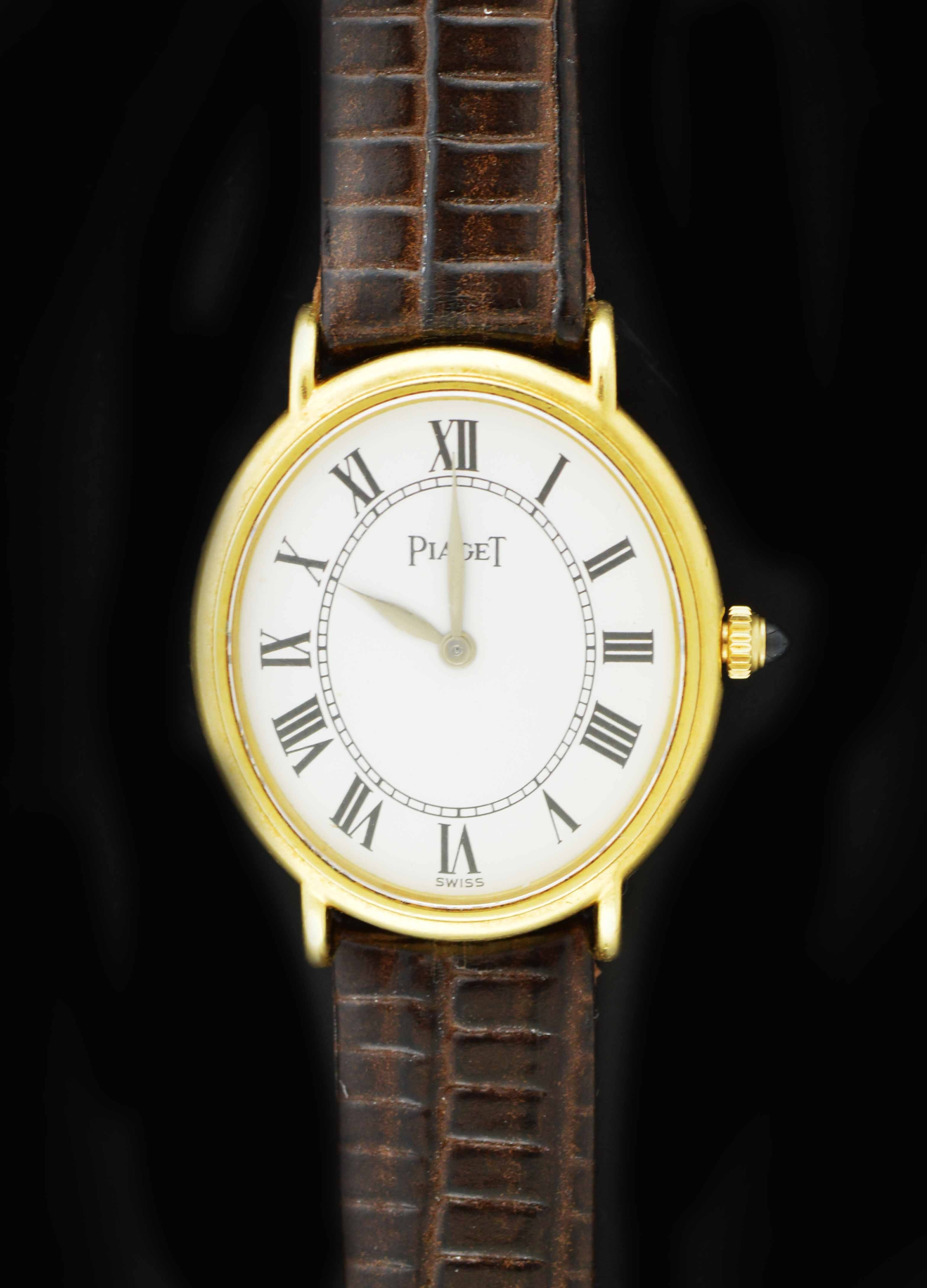 Piaget 24mm 18k Yellow Gold Roman Numeral White Dial Oval Mechanical ...