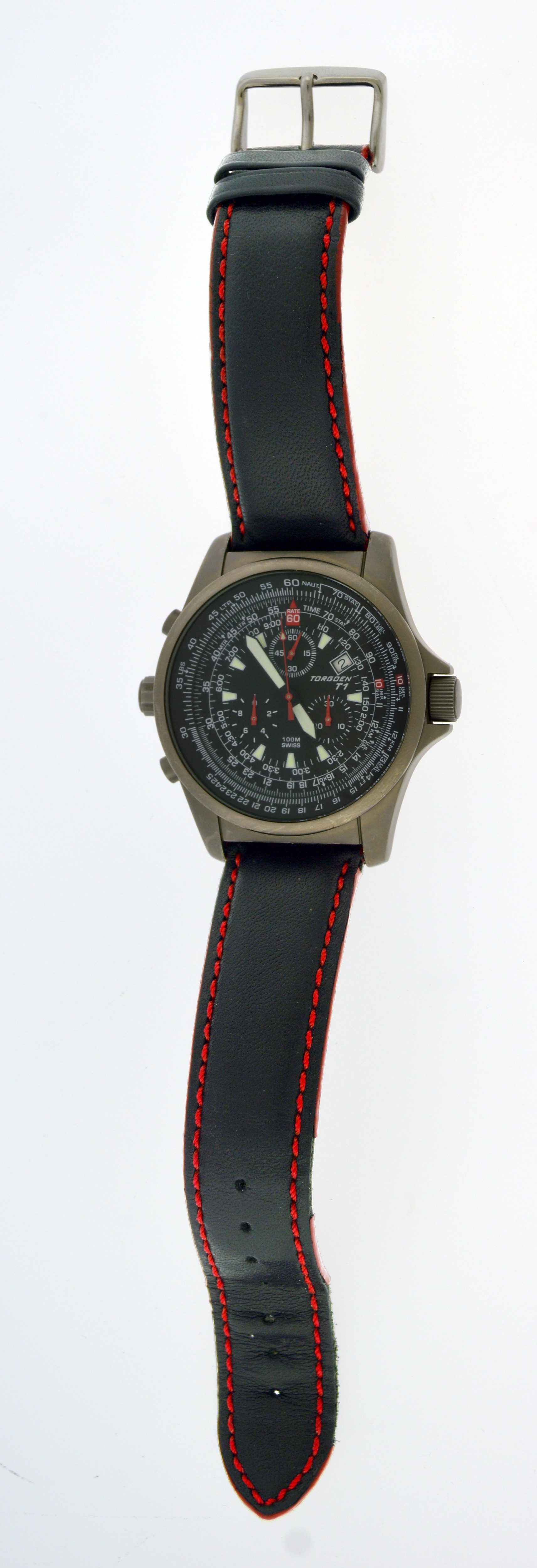Torgoen T1 Chronograph 42mm Titanium Black Dial Aviator Pilot Quartz ...