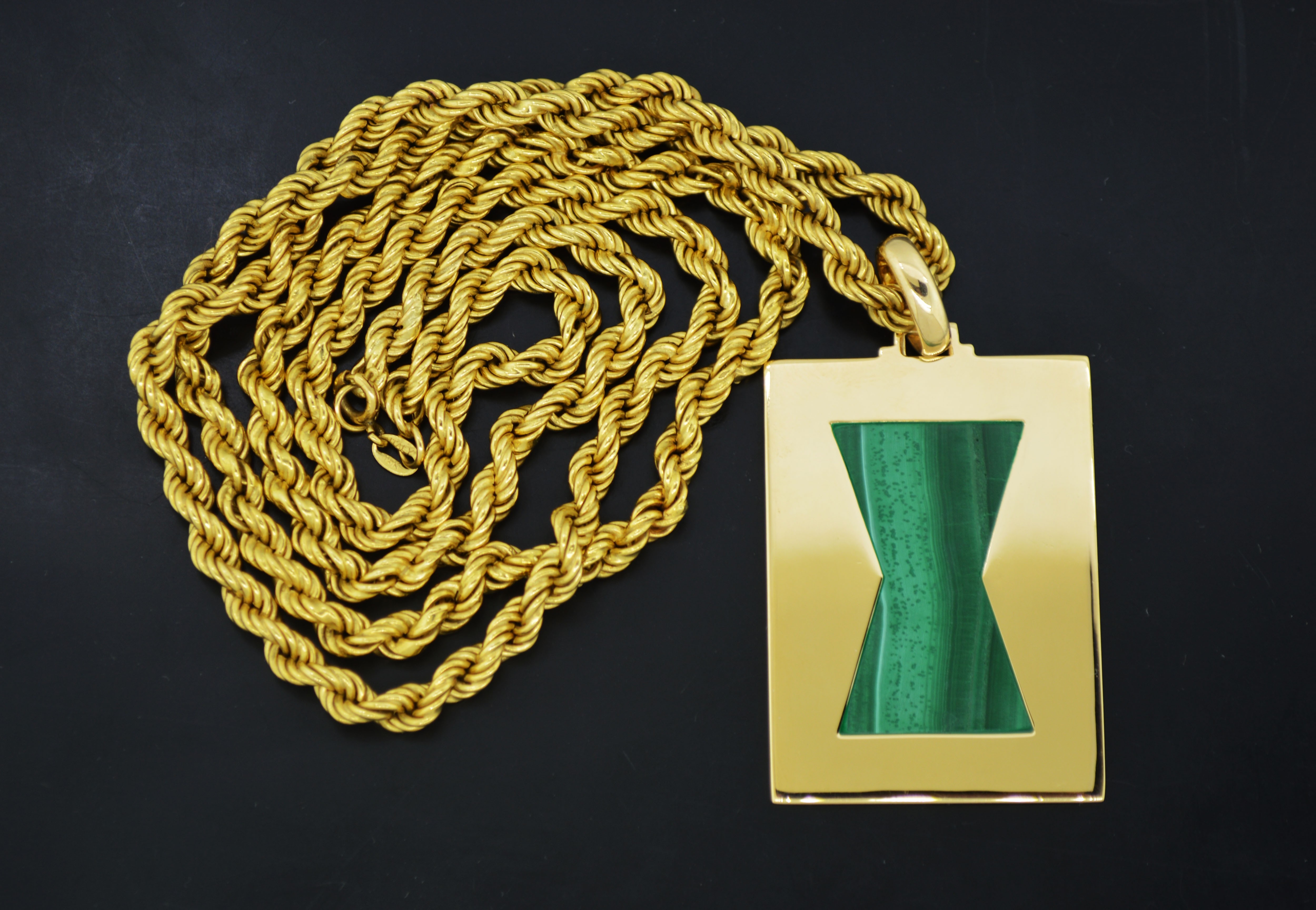 Vintage Cartier 18k Yellow Gold Malachite Amulet Pendant Rope Chain ...