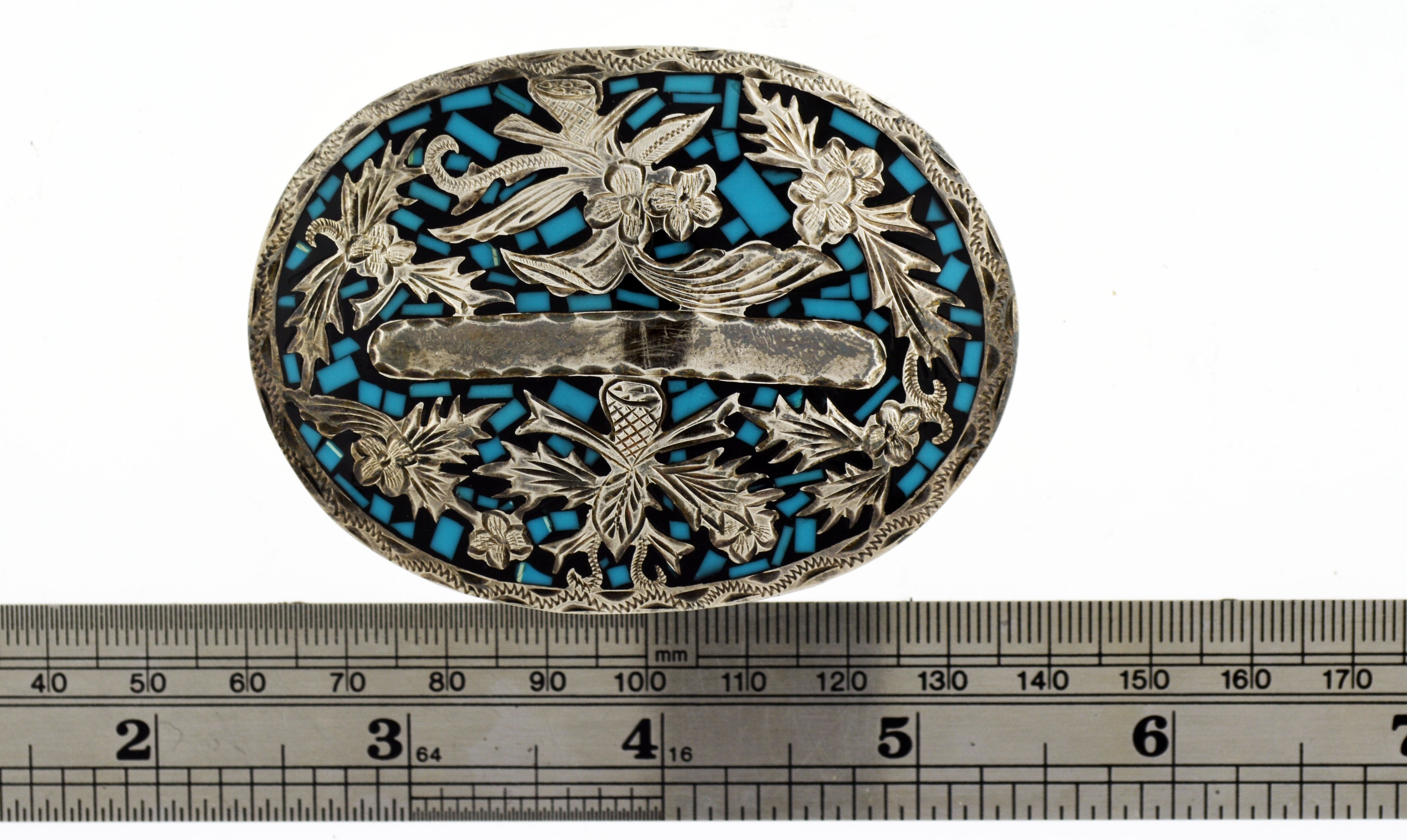 Vintage Mexico 925 Sterling Silver Inlaid Turquoise Black Enamel Belt ...