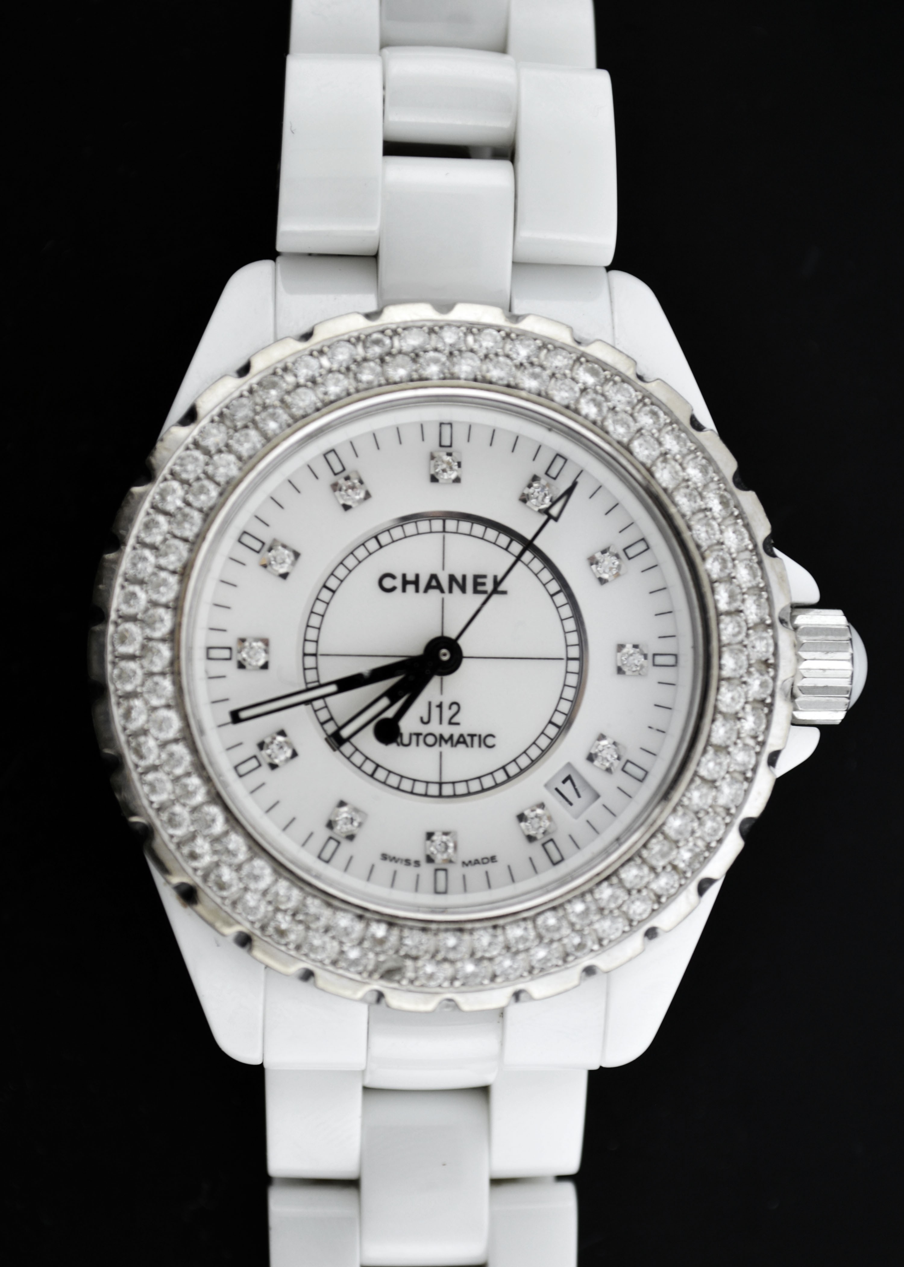 Chanel J12 38mm White Ceramic Diamond Bezel Dial Automatic Watch | Coin ...