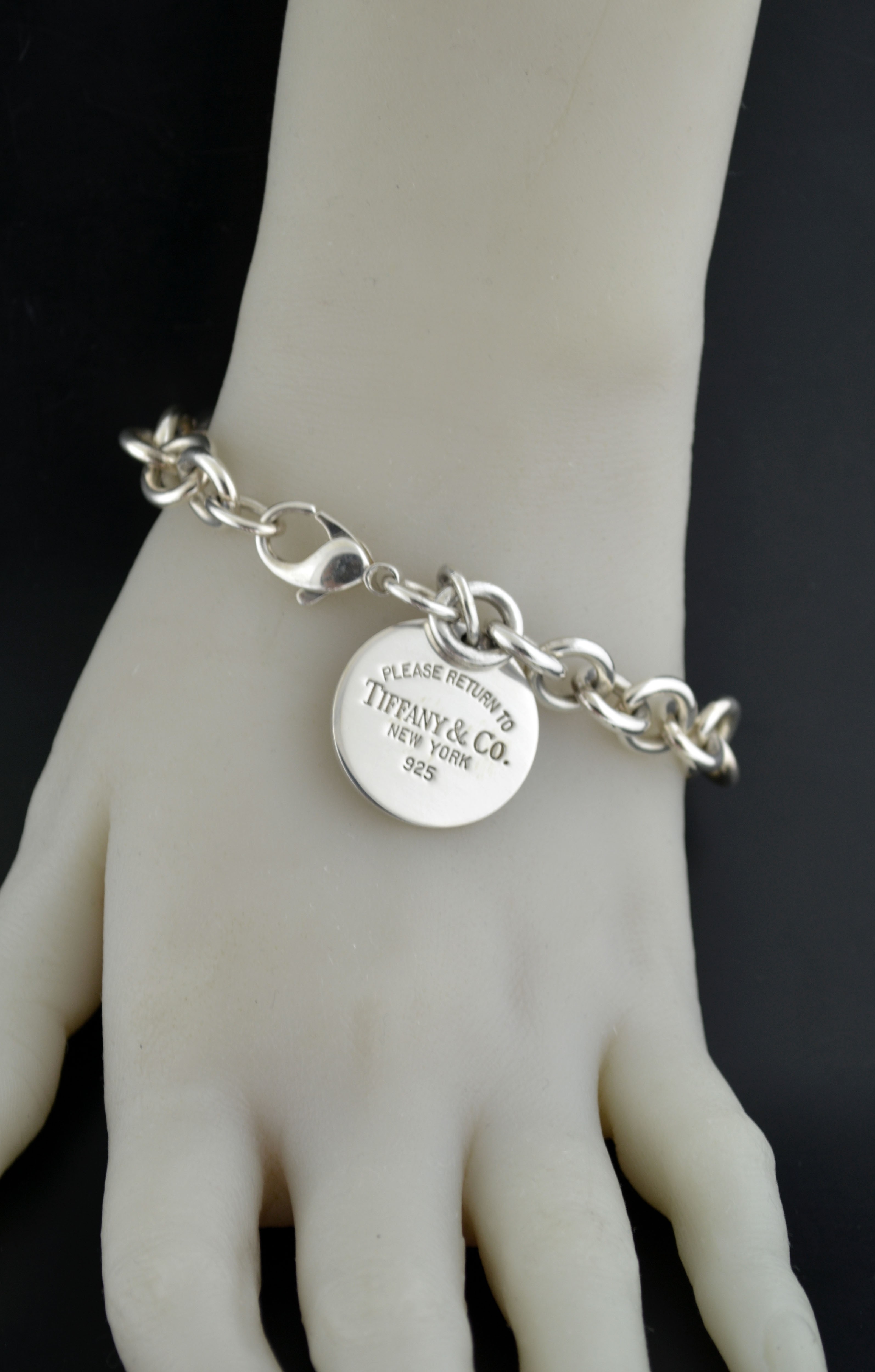 Please Return To Tiffany & Co 925 Sterling Silver Round Tag Charm Bracelet 6 3/4" | Coin Exchange NY