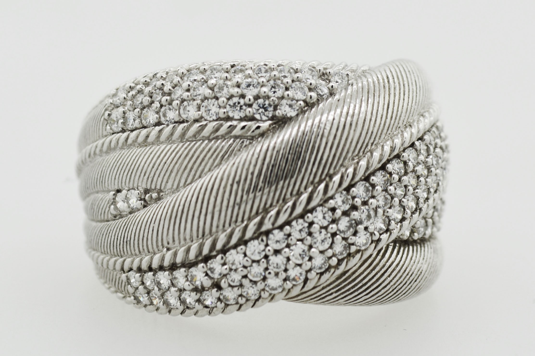 Judith Ripka 925 Sterling Silver Diamonique Textured Wide Highway Ring ...