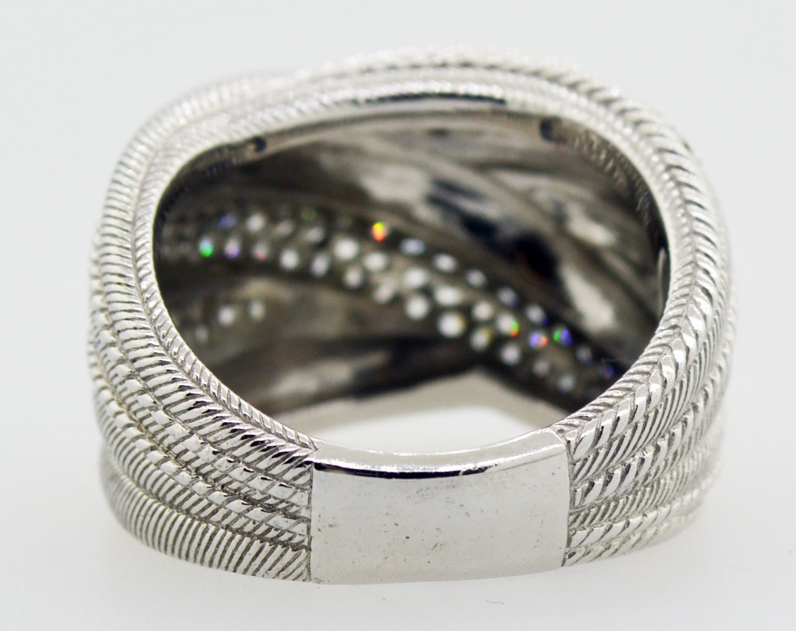 Judith Ripka 925 Sterling Silver Diamonique Textured Wide Highway Ring ...