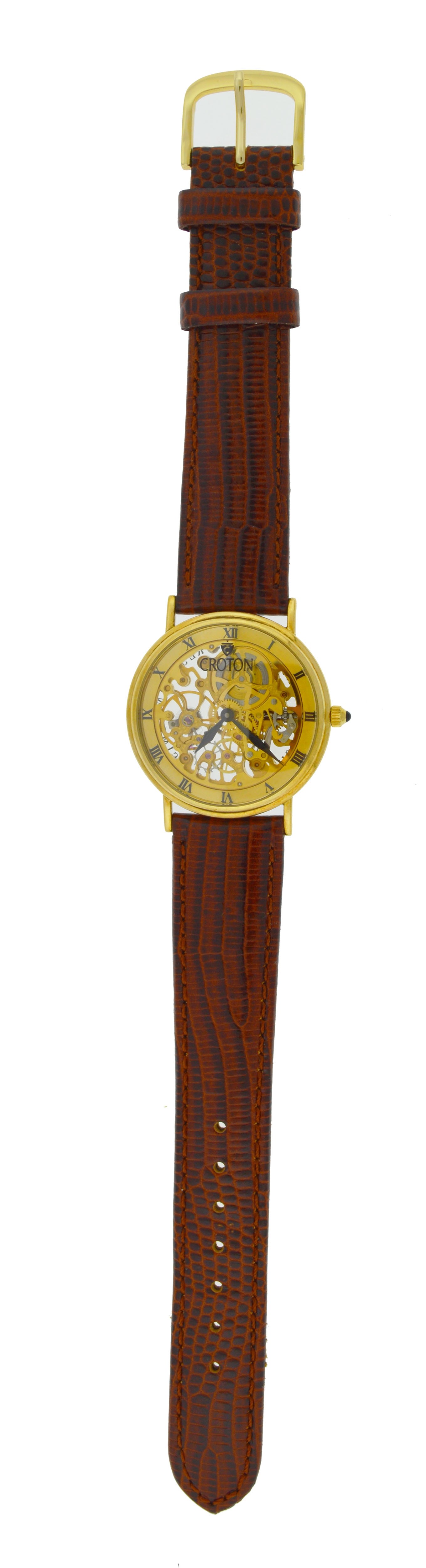 Vintage Croton 18k Yellow Gold Skeleton 17 Jewel Mechanical Watch WORKS ...