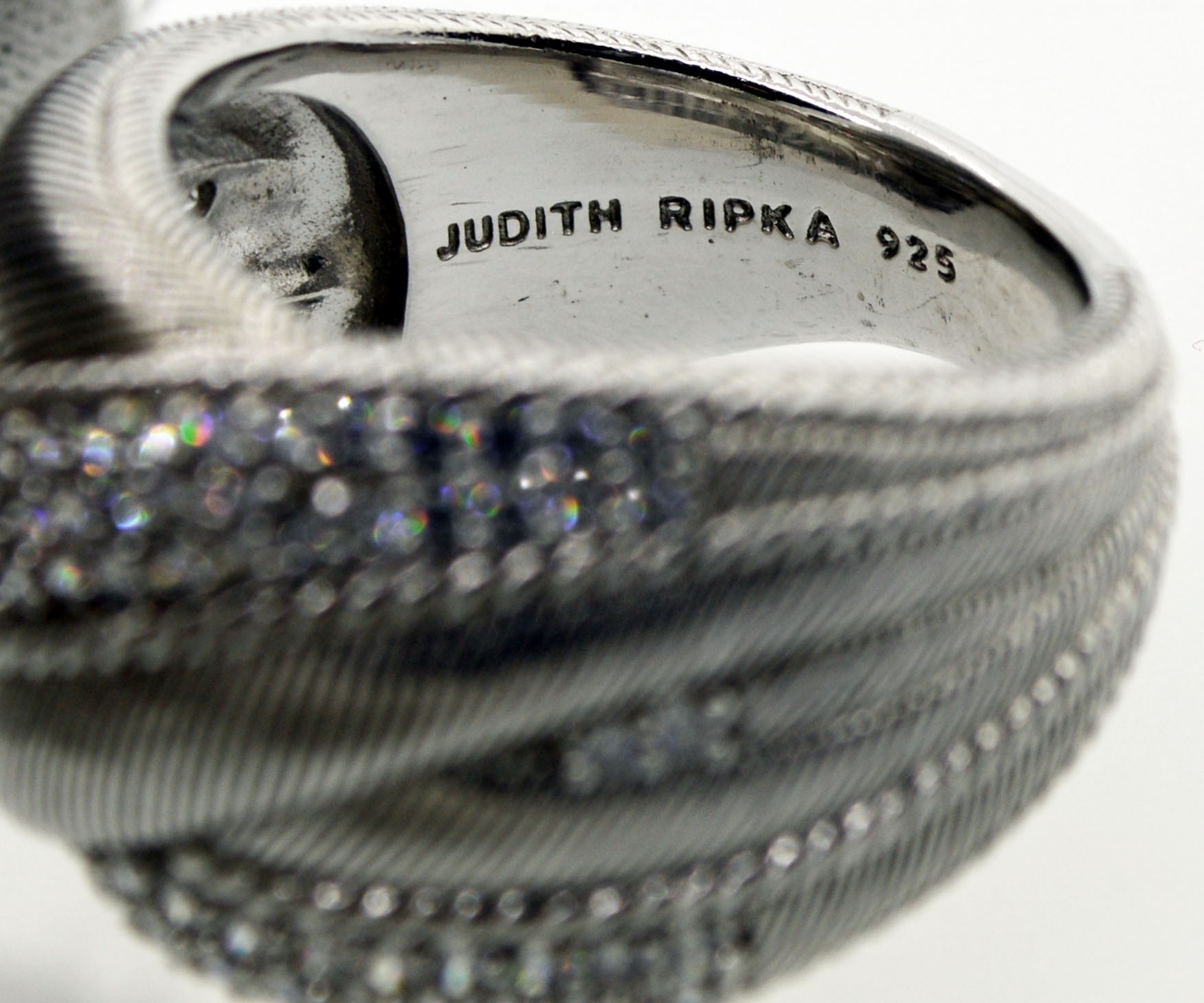 Judith Ripka 925 Sterling Silver Diamonique Textured Wide Highway Ring ...