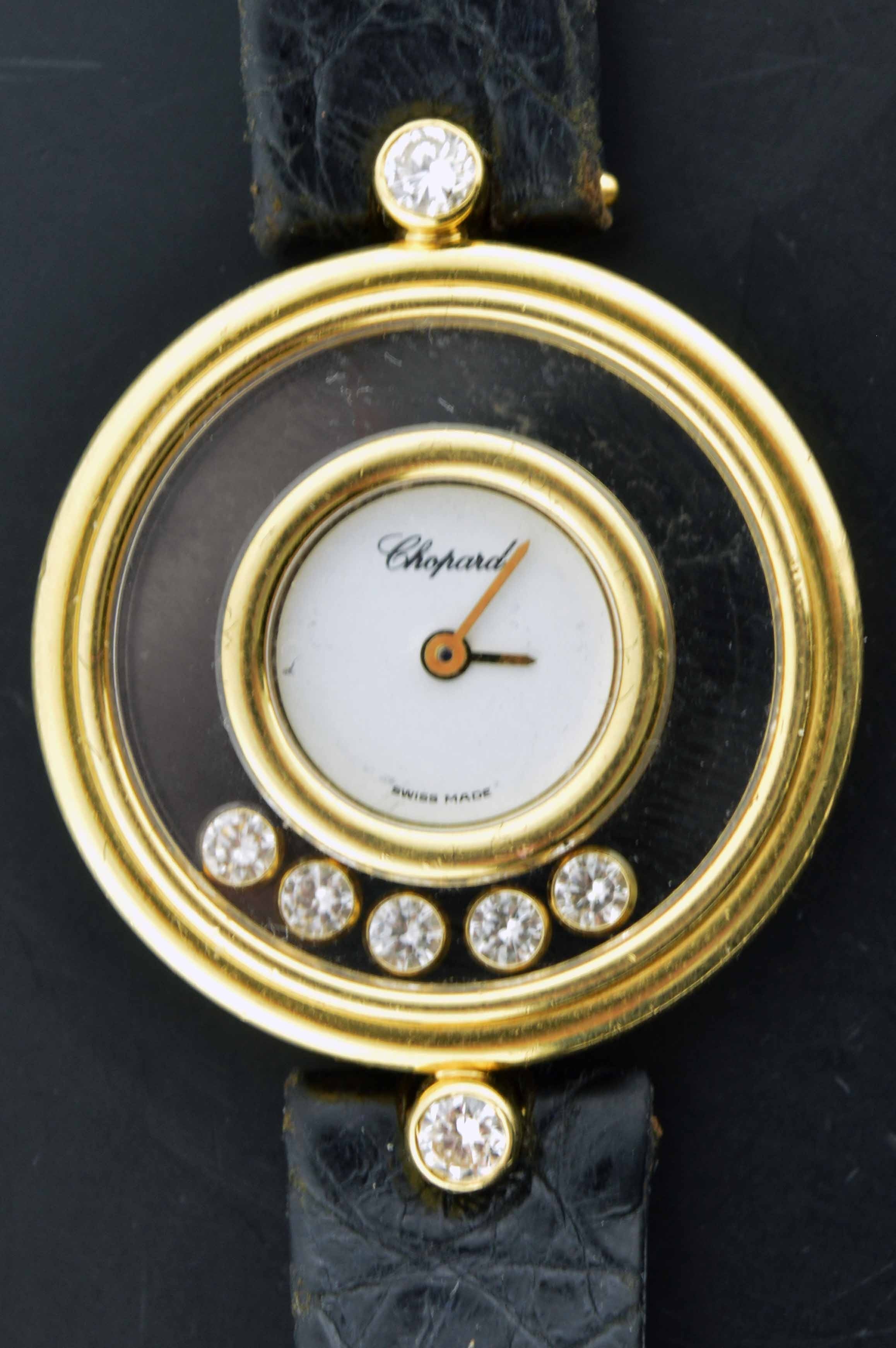 Vintage Chopard 25mm 18k Gold .45tcw Happy Diamond Quartz Watch 4101 20 ...