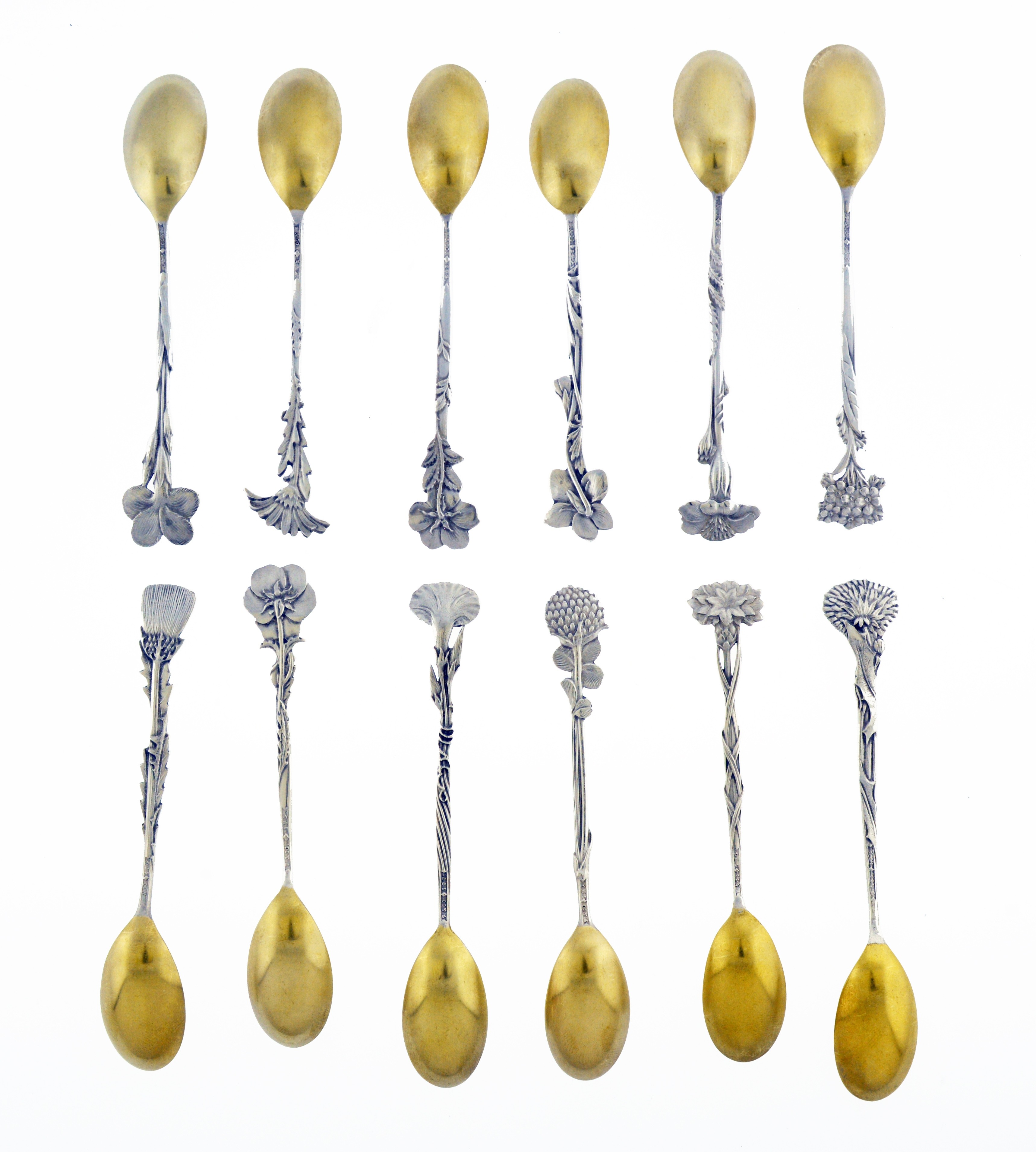 Set Of 12 Antique Tiffany & Co Sterling Silver Vermeil Floral Demitasse ...