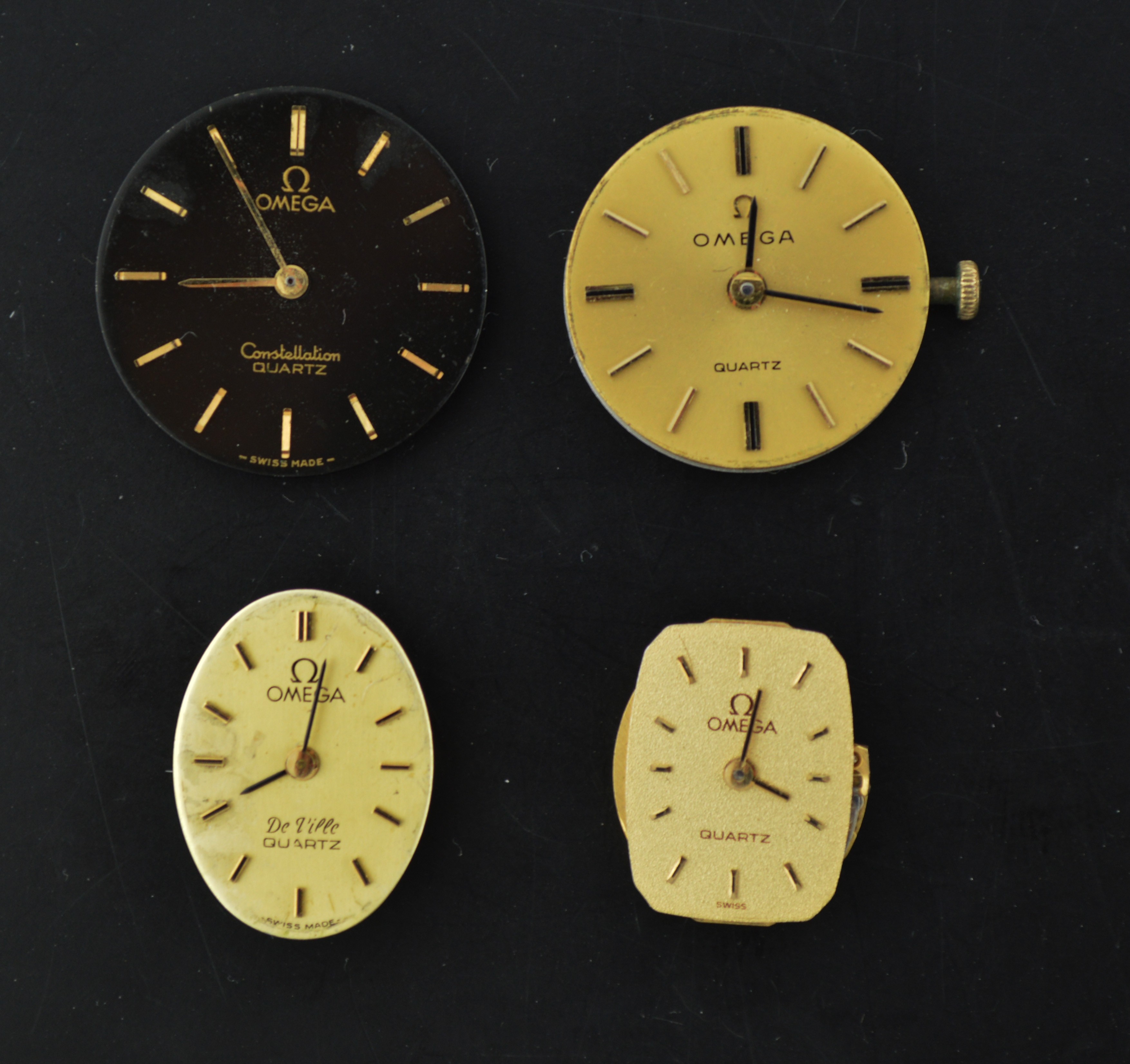 Lot Of 4 Omega ETA Quartz Movements Gold Black Dial Cal 1353 1375 1387 ...