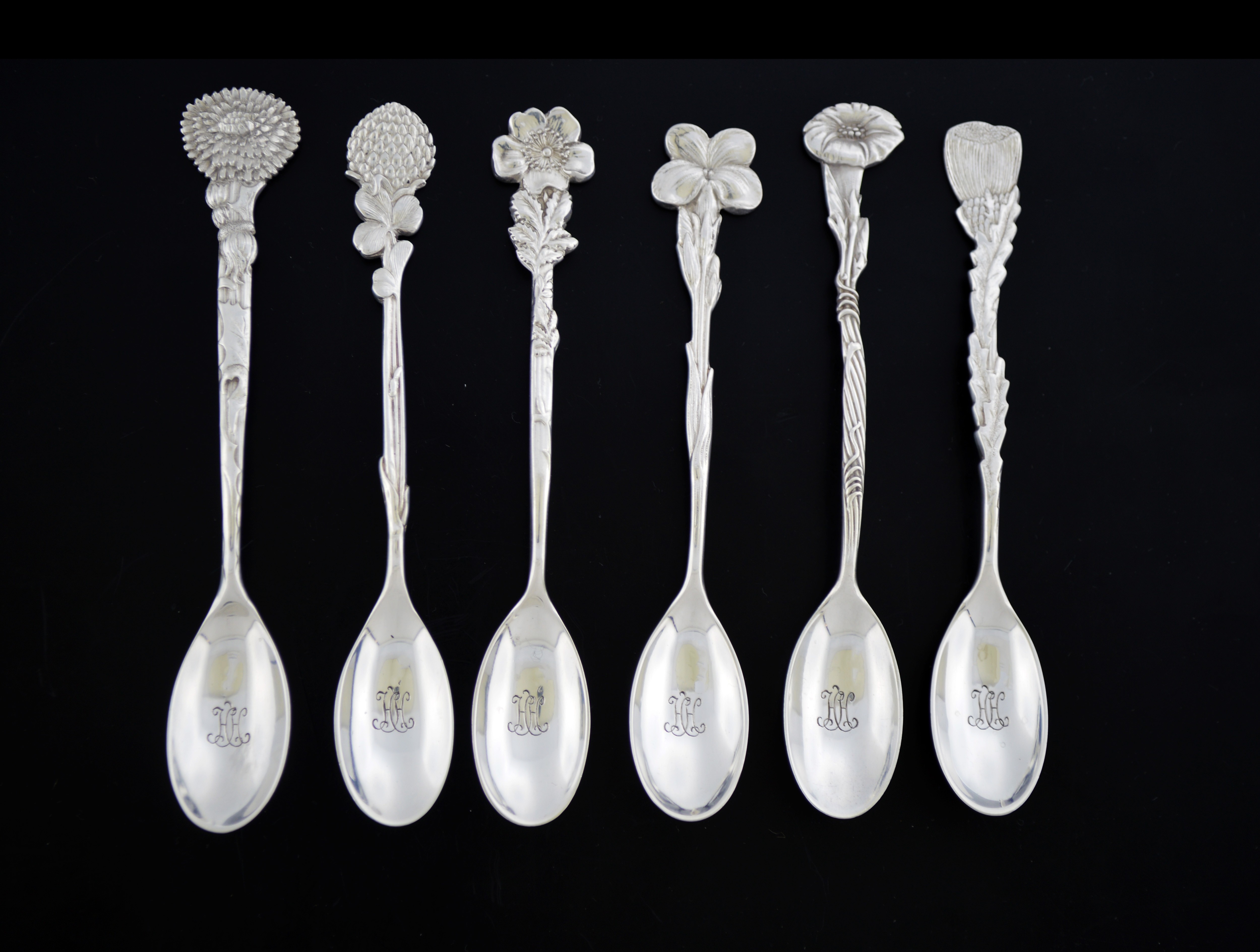 Set Of 6 Antique Tiffany & Co Sterling Silver Floral Demitasse Spoons 4 ...