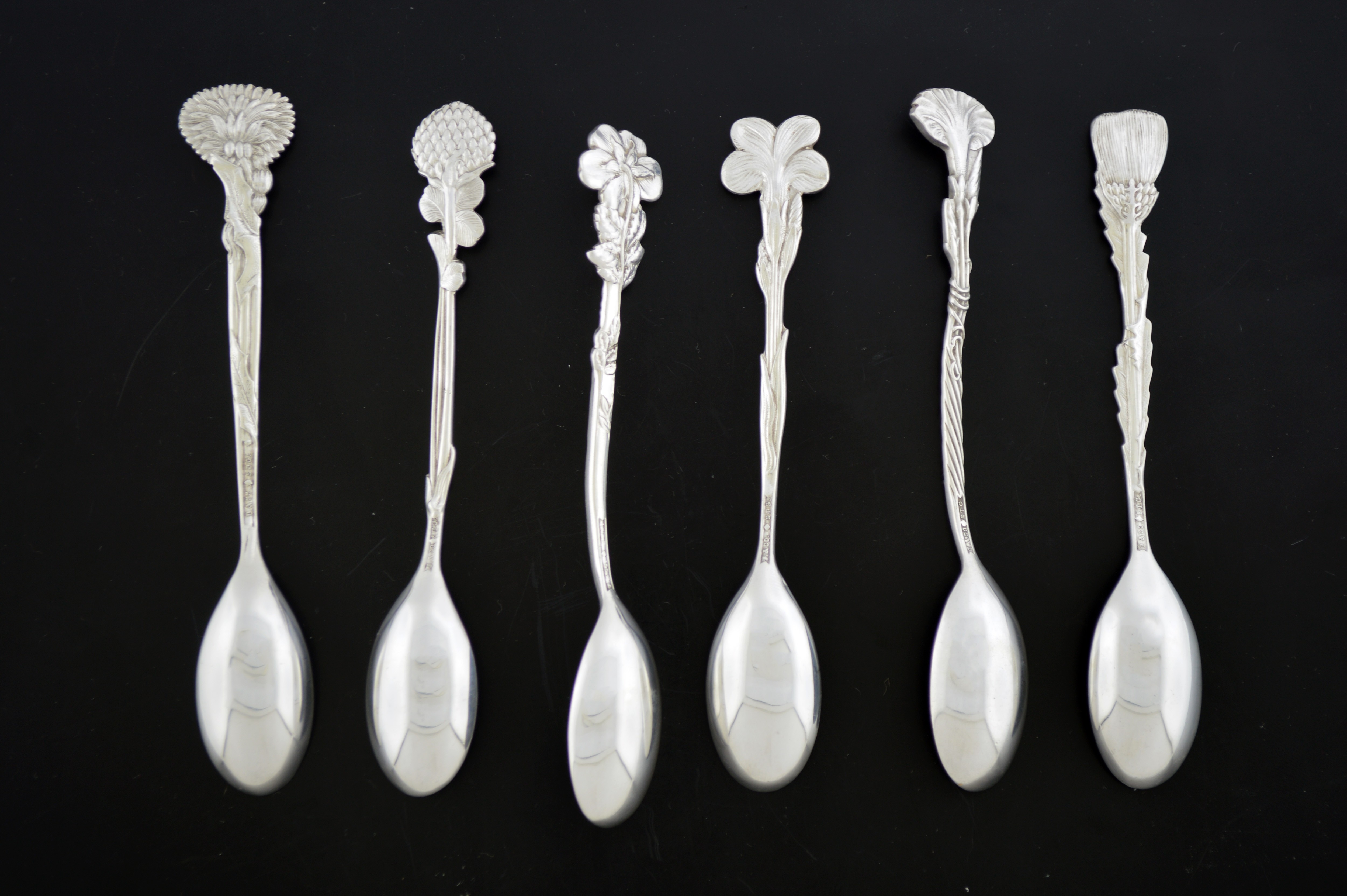 Set Of 6 Antique Tiffany & Co Sterling Silver Floral Demitasse Spoons 4 ...