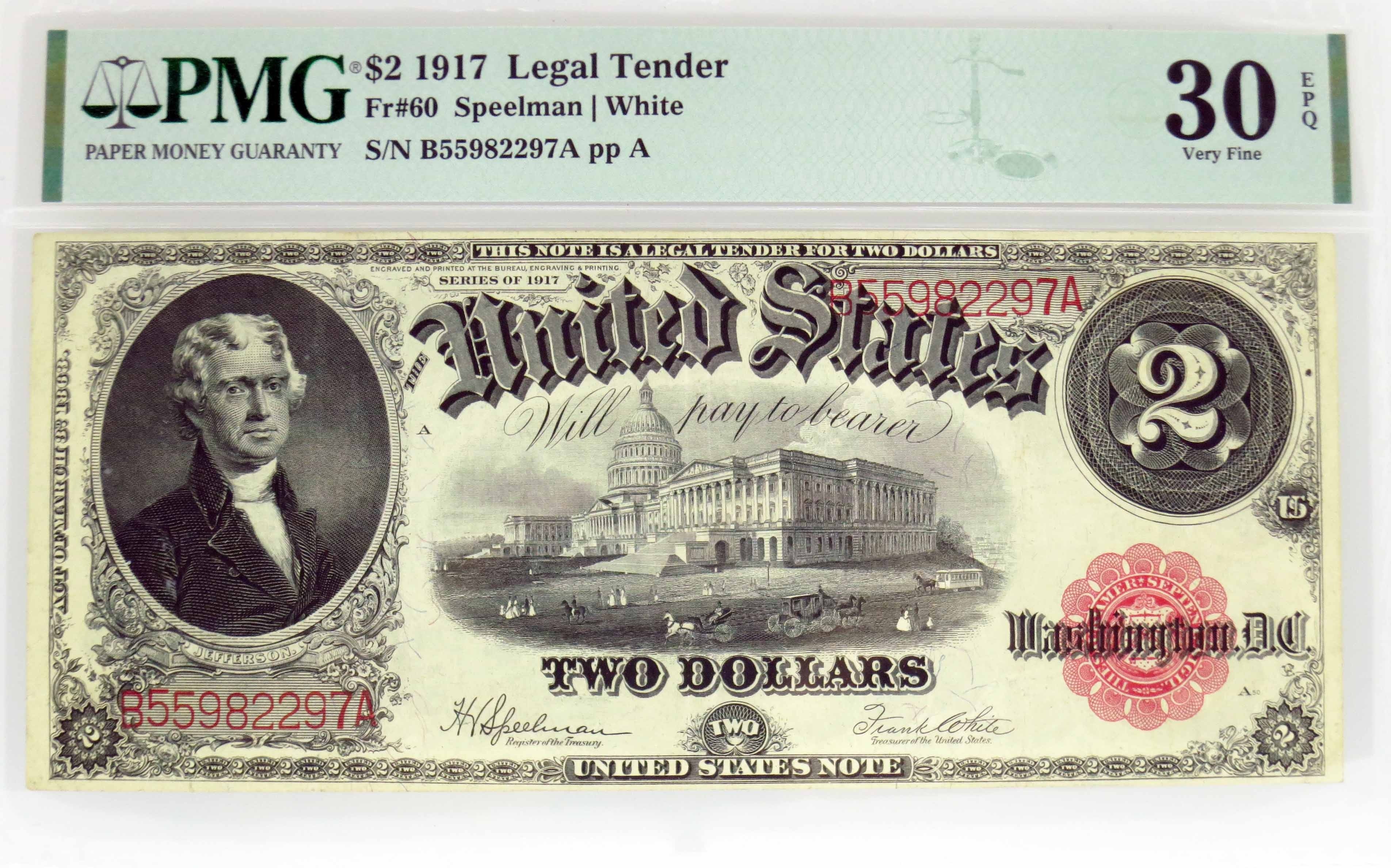 Series Of 1917 $2 Legal Tender United States Note Fr#60 VF30 EPQ | Coin ...