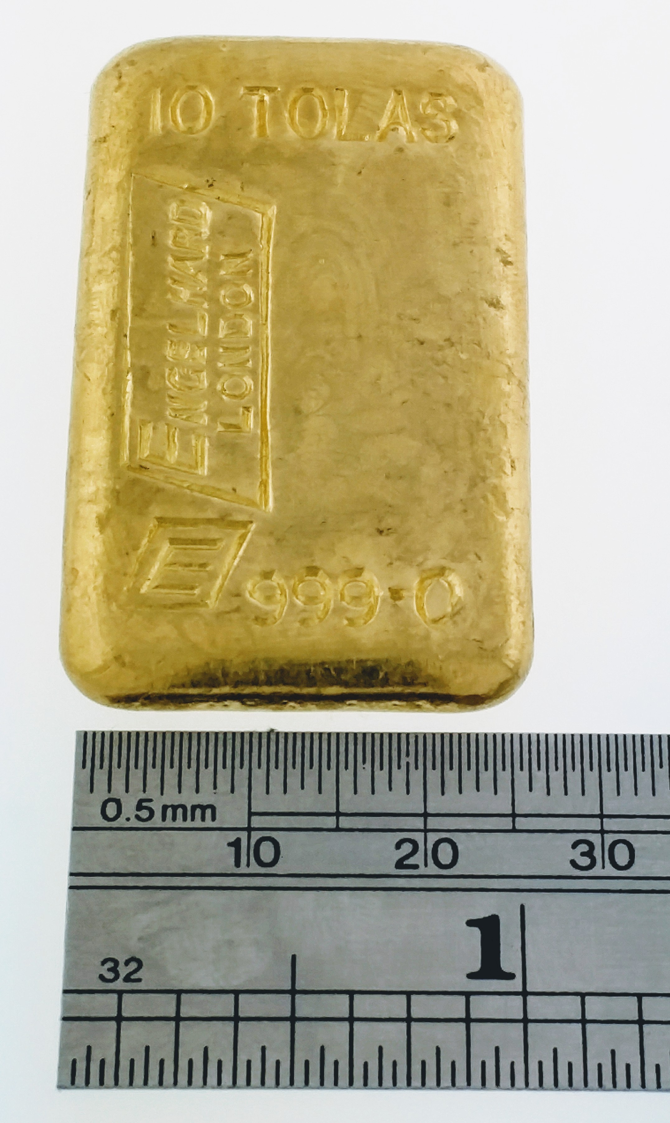 Engelhard London 10 Tolas 3.75 oz .999 Fine Gold Hand Poured Ingot Bar ...