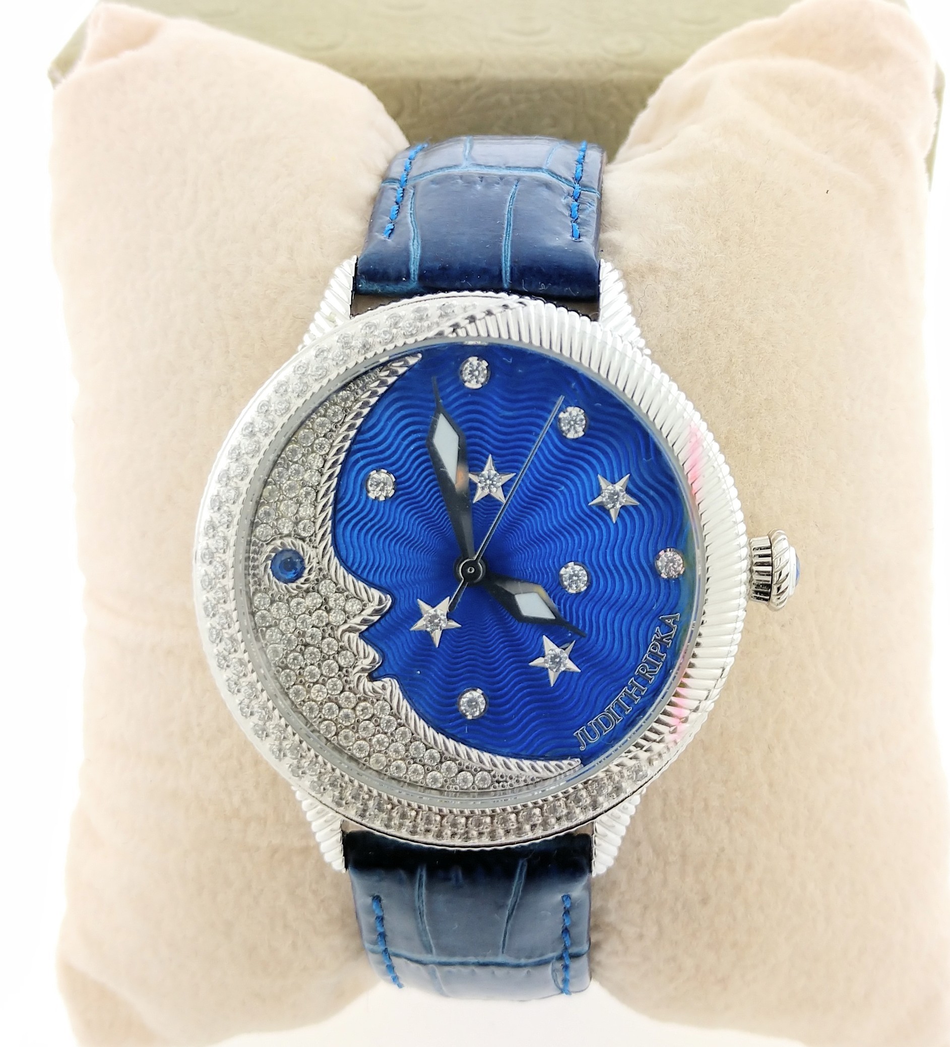 Judith Ripka 36mm Silver Tone Stainless Steel Blue Moon CZ Diamonique ...