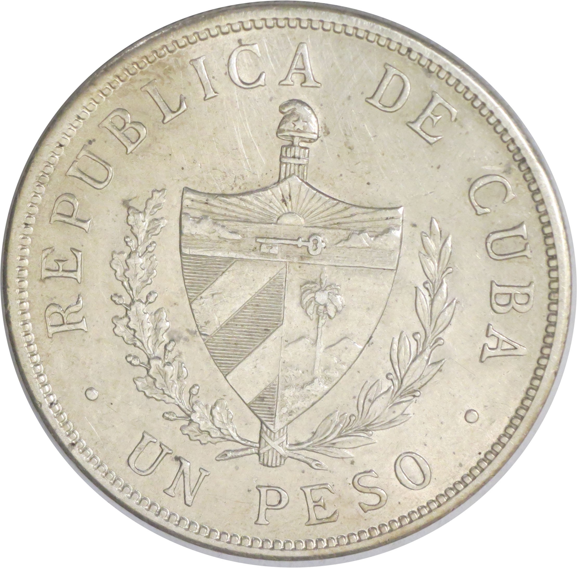 1932 Republic Cuba Un Star Peso Silver Coin About Uncirculated Reverse ...