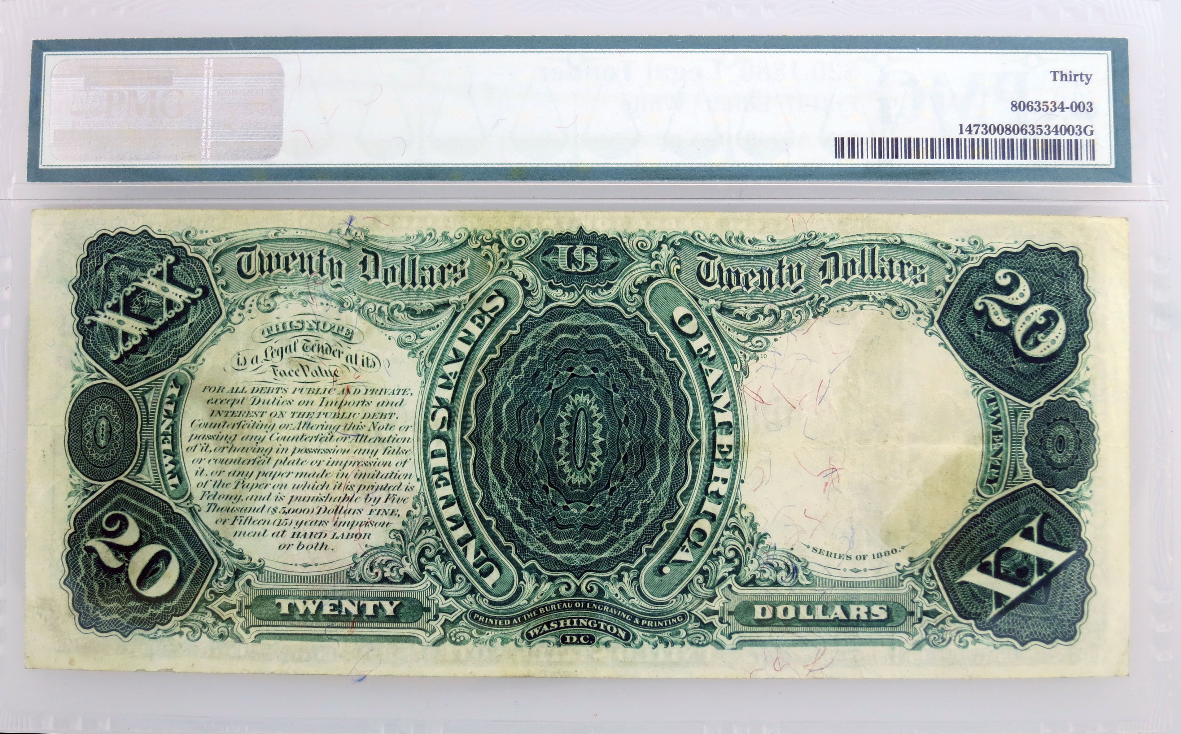 Series Of 1880 $20 Legal Tender United States Note Fr#147 PMG VF30 ...