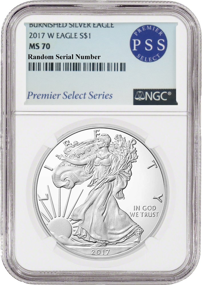 2017 W $1 1 oz Burnished Silver American Eagle NGC MS70 Premier Select Series | Coin Exchange NY